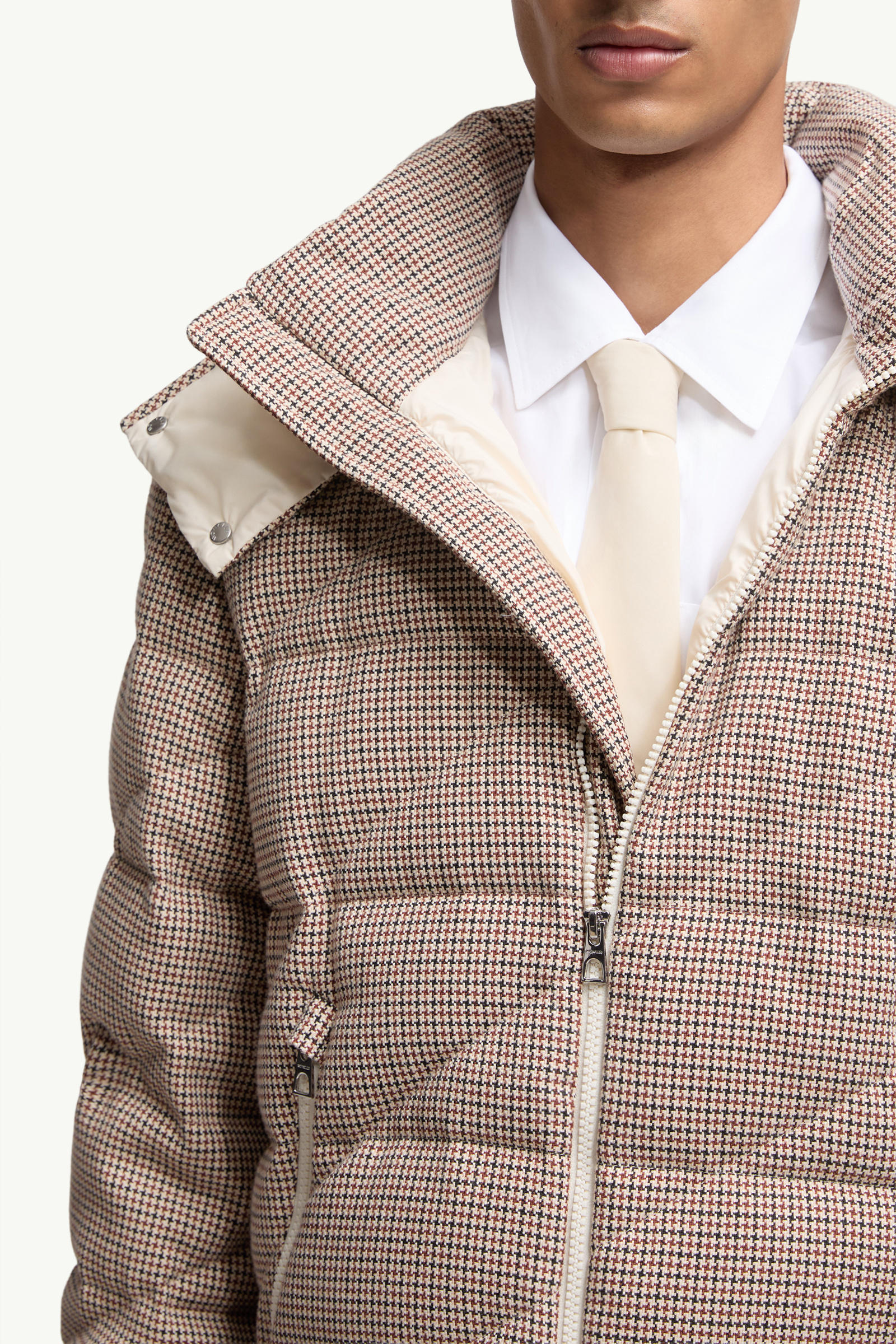 Grey Psyllos Wool Blend Hooded Short Down Jacket - Short Down Jackets ...