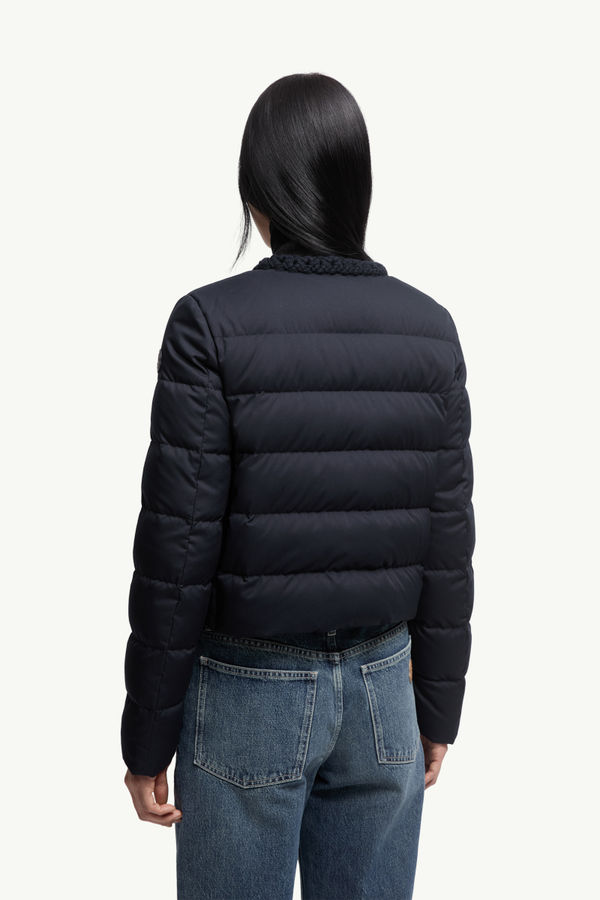 Navy Blue Maur Wool-Trimmed Short Down Jacket - Short Down Jackets for ...