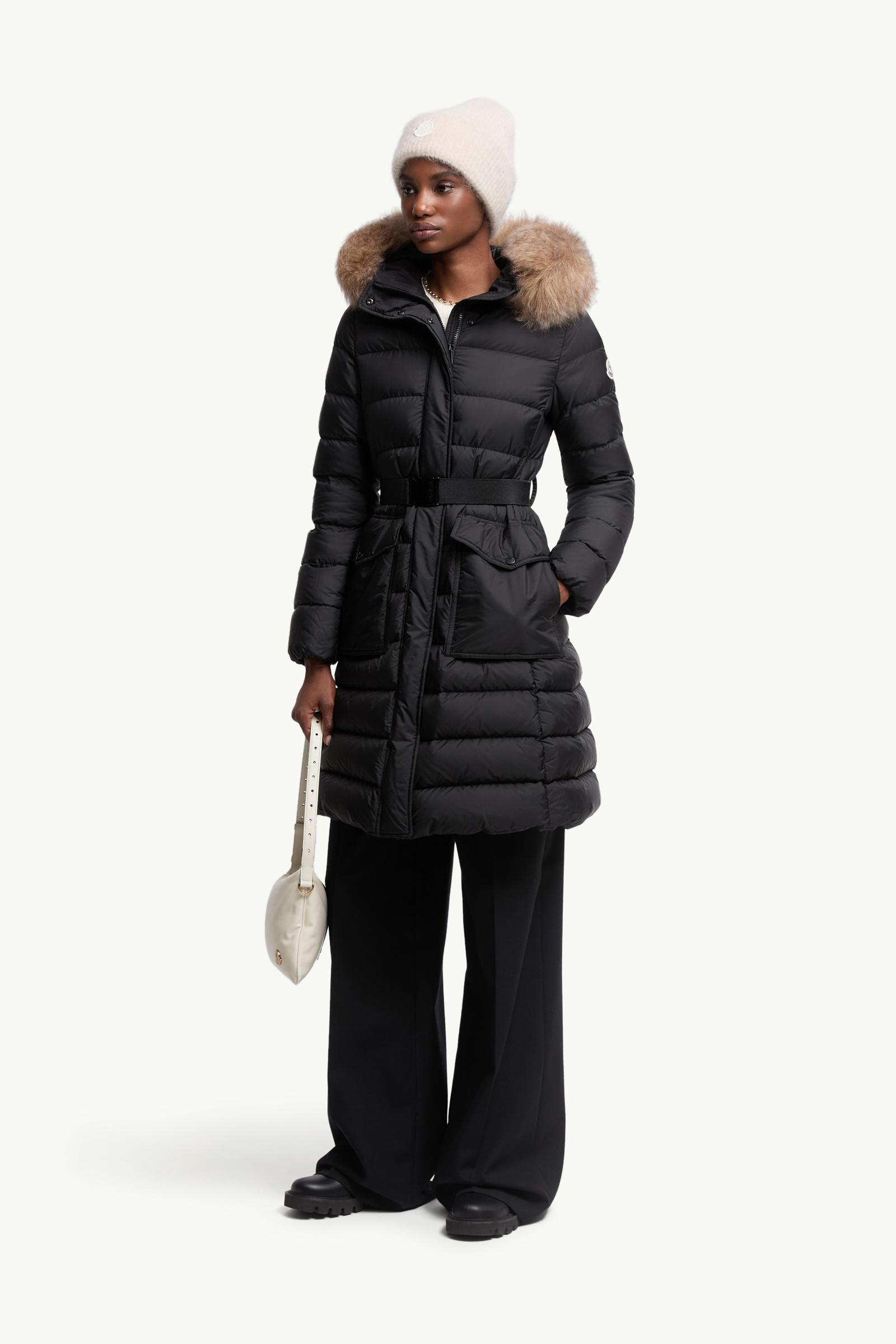 Black & Beige Khloesse Hooded Shearling-Trimmed Long Down Jacket - Long ...