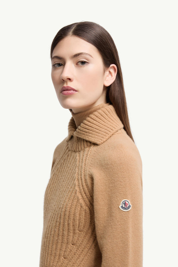 Beige Wool & Cashmere High Collar Sweater - Sweaters & Cardigans for ...