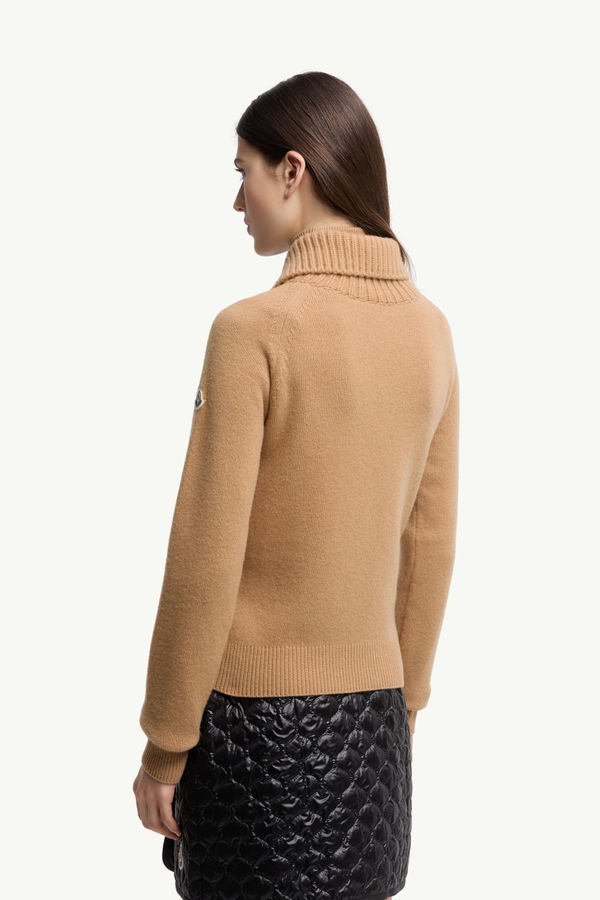 Beige Wool & Cashmere High Collar Sweater - Sweaters & Cardigans for ...