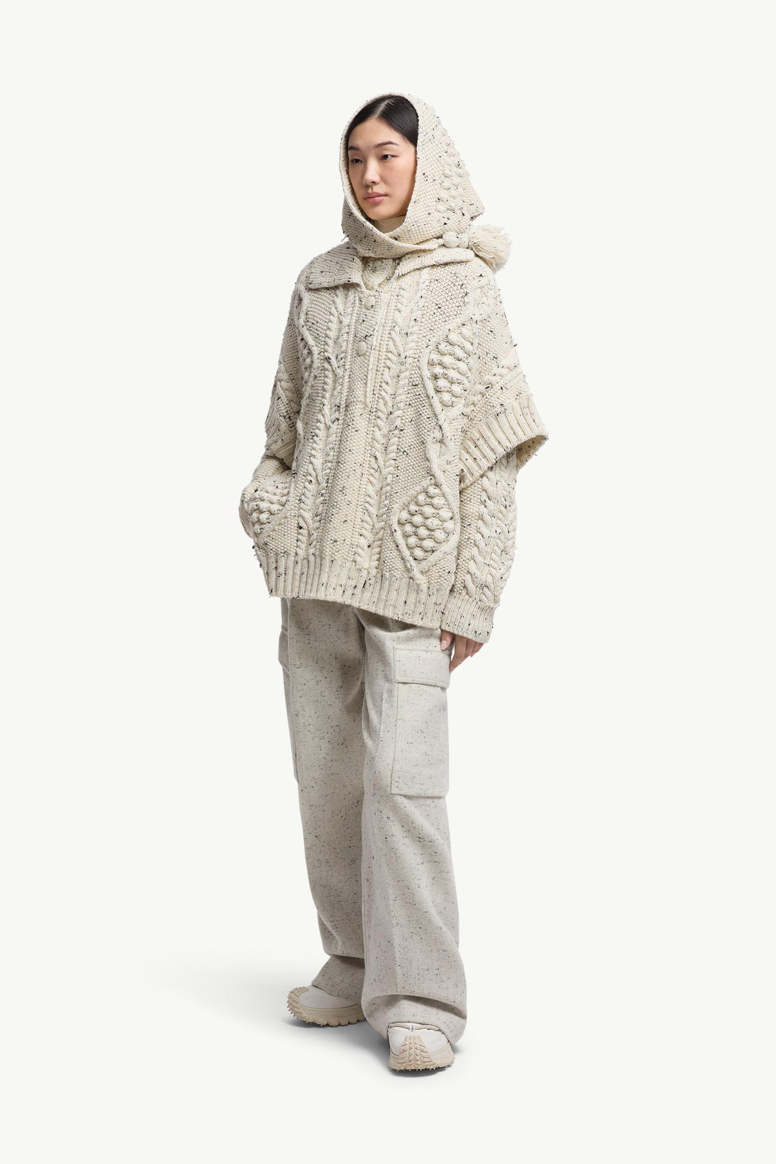 White Ivory Wool Blend Tassel Cape - Capes for Women | Moncler US