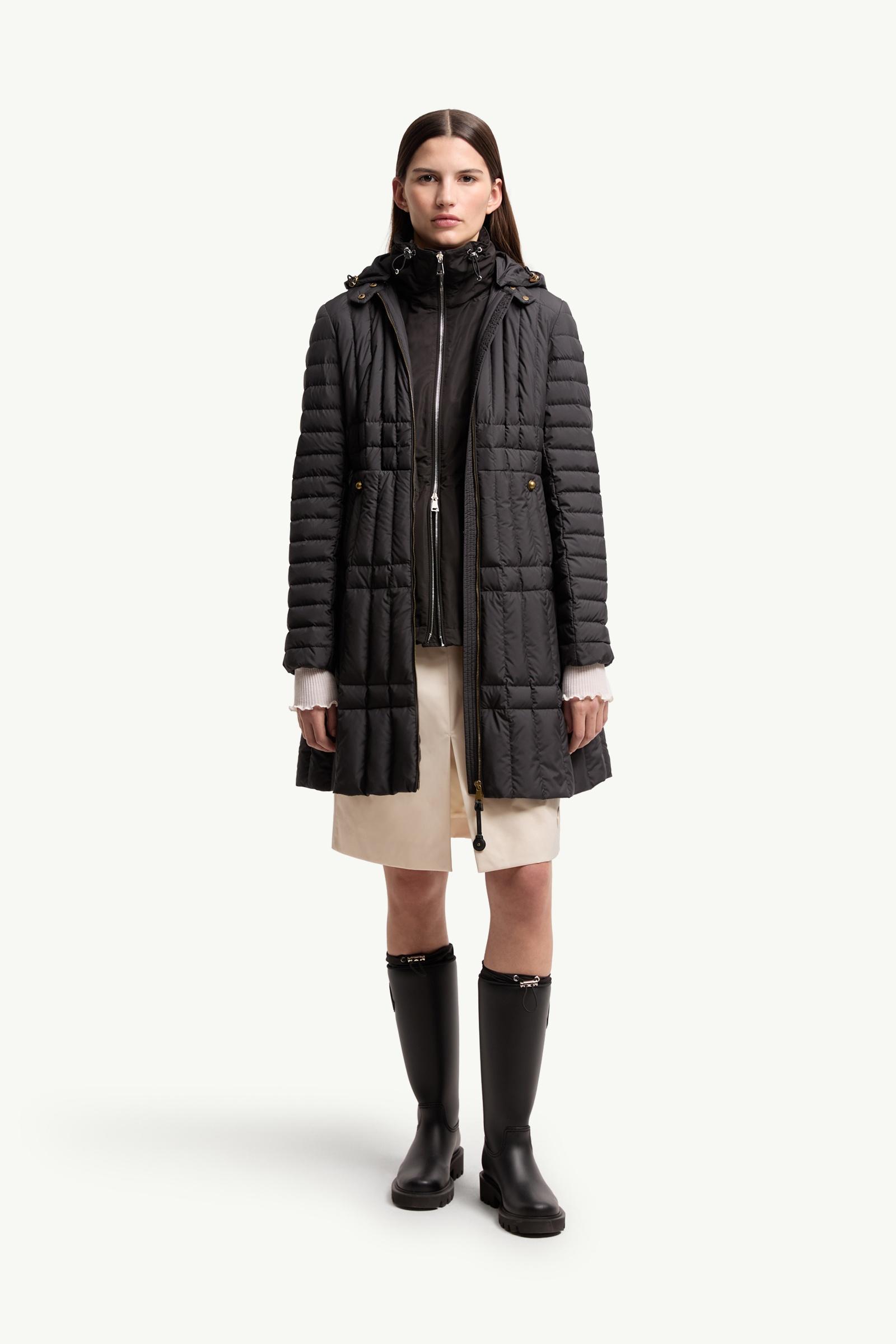 Black Menthelong Vertical-Quilted Hooded Down Jacket - Long Down ...