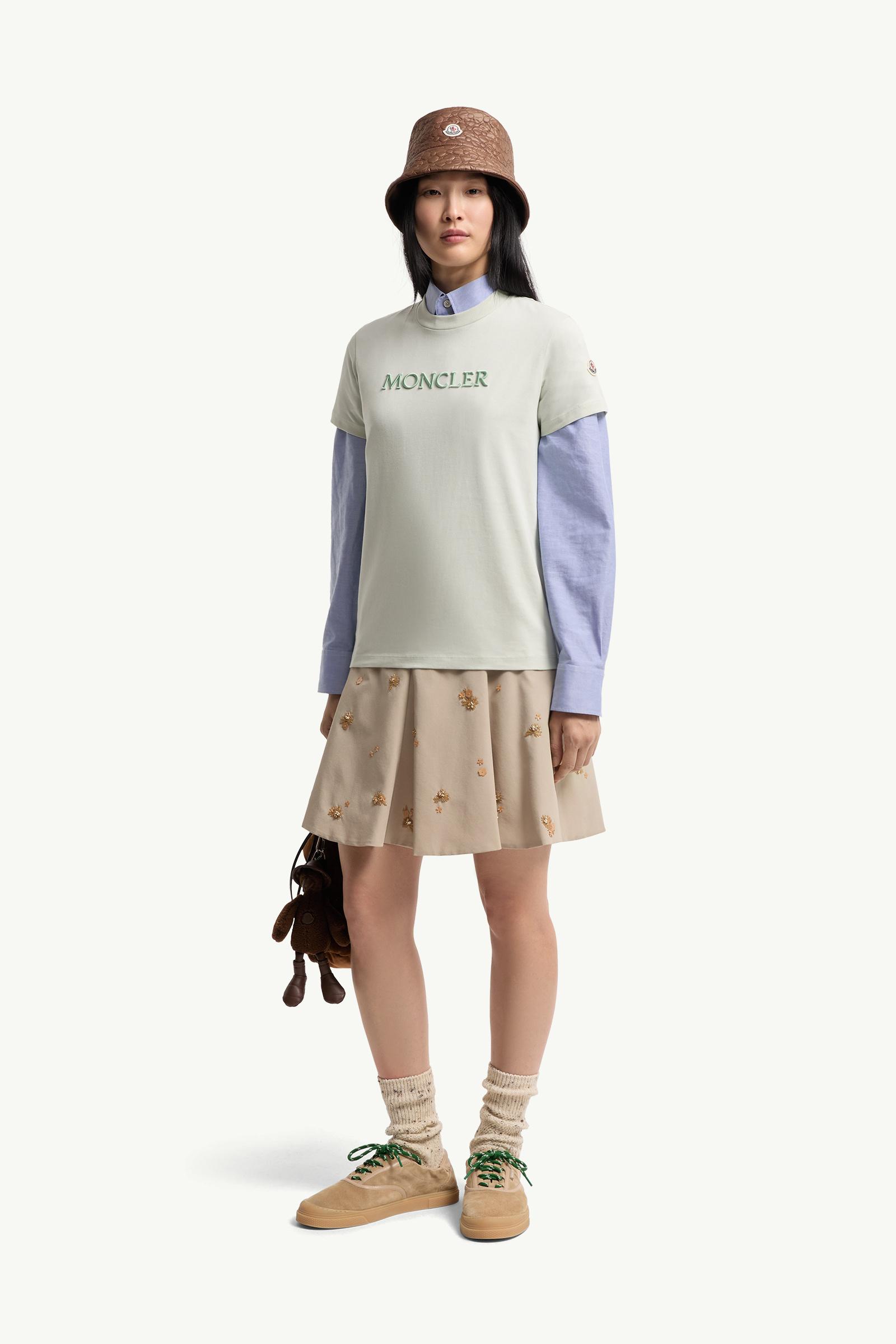 Light Green Embroidered Tonal Logo Cotton T-Shirt - Tops & T-Shirts for ...