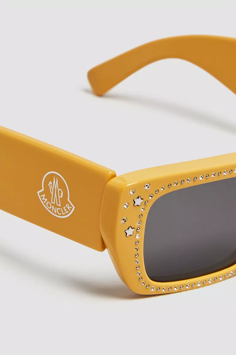 Lemon Yellow Crystal Encrusted Rectangular Sunglasses Moncler X Palm