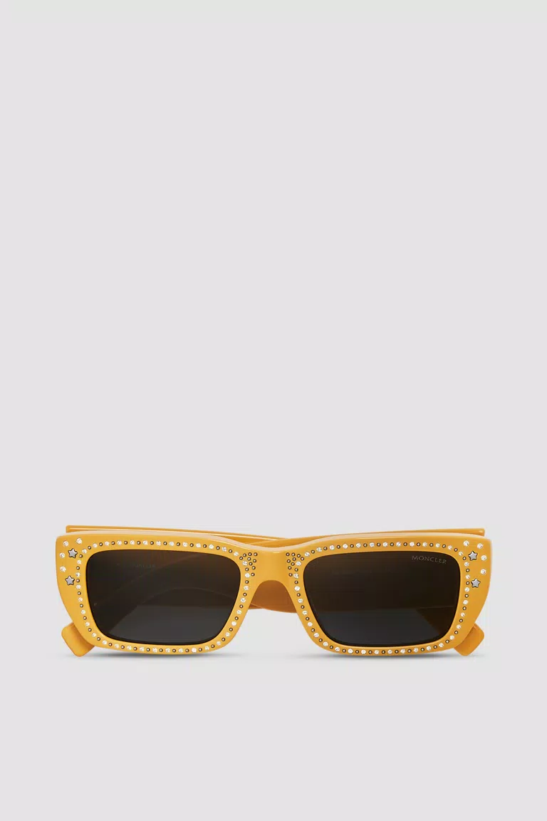 Lemon Yellow Crystal Encrusted Rectangular Sunglasses Moncler X Palm