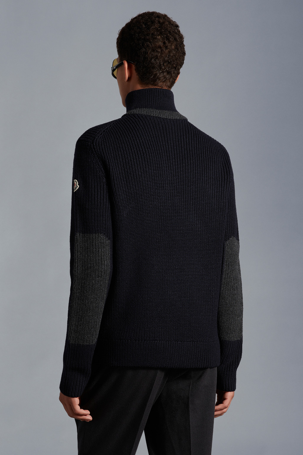 Navy Blue Padded Wool Cardigan - Sweaters & Cardigans for Men | Moncler SI