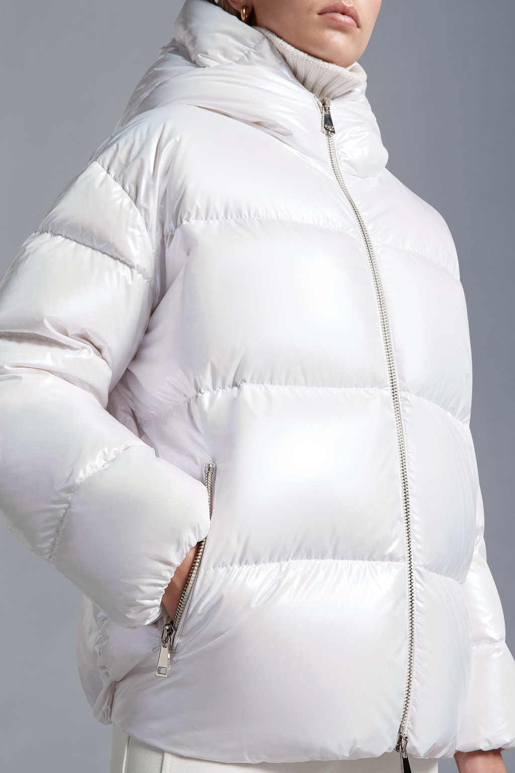 Iridescent White Frasne Short Down Jacket - Short Down Jackets for ...