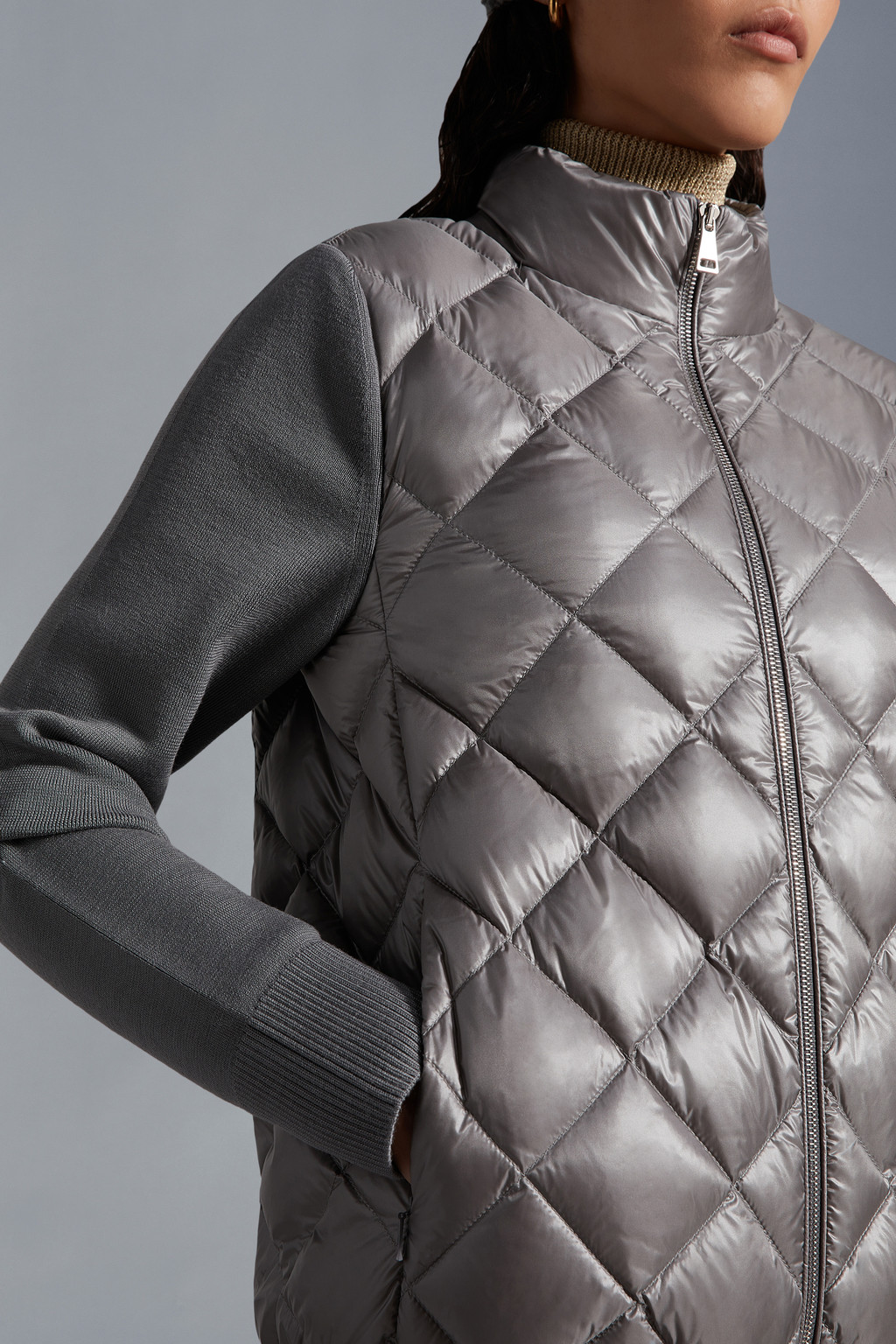 Grey Padded Wool Cardigan - Sweaters & Cardigans for Women | Moncler US