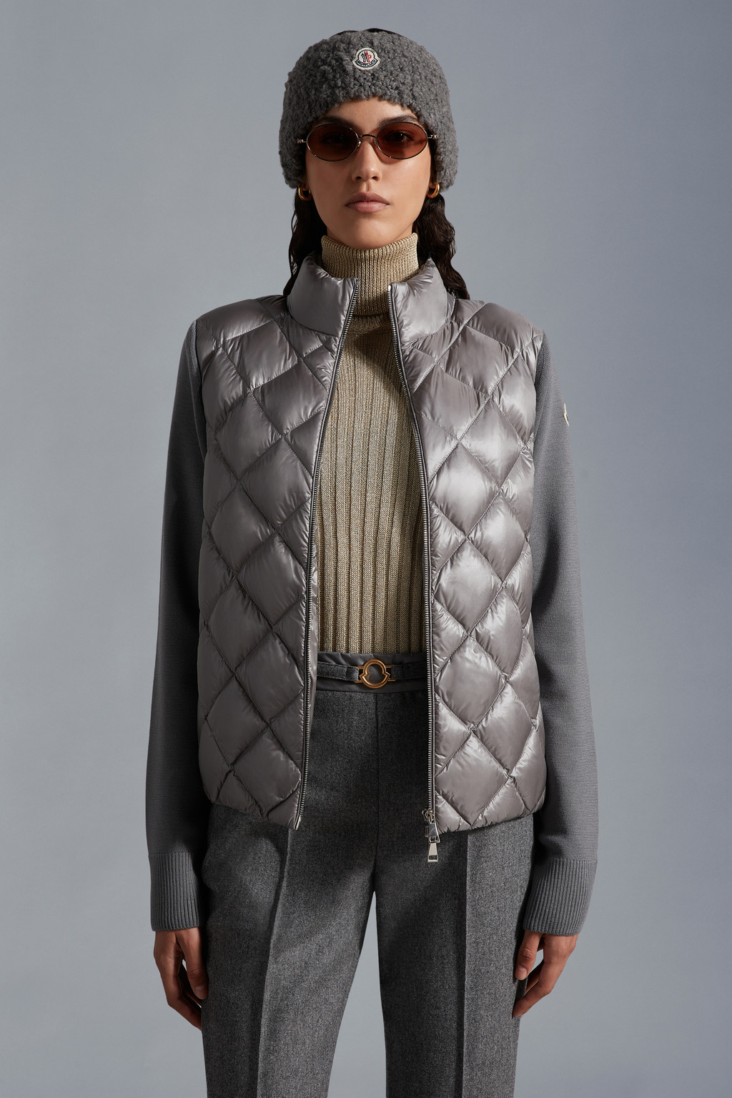Grey Padded Wool Cardigan - Sweaters & Cardigans for Women | Moncler US