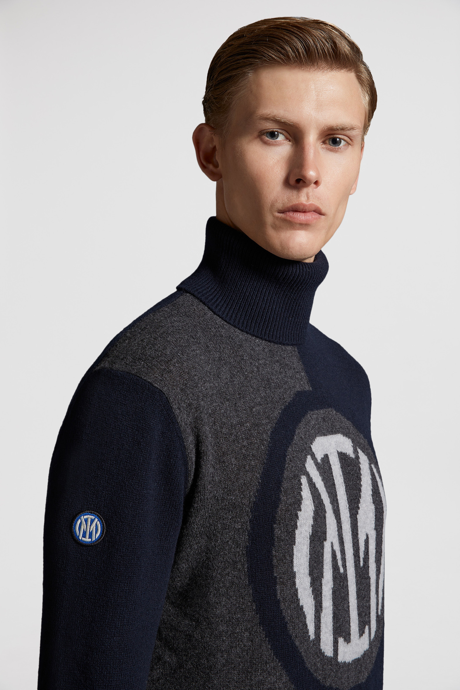 Navy Blue & Gray Inter x Moncler Polo Neck Jumper - Sweaters ...