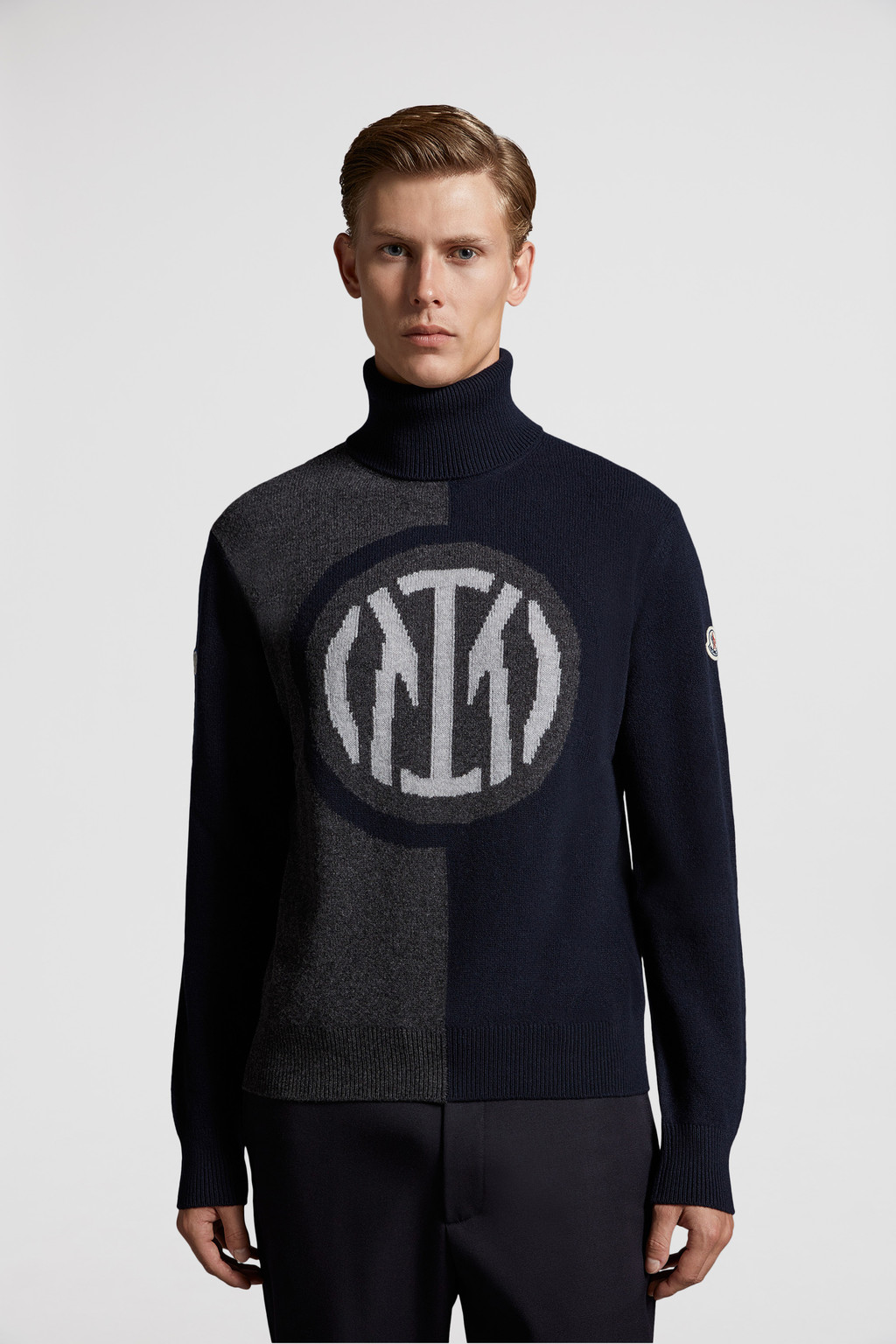 Navy Blue & Gray Inter x Moncler Polo Neck Jumper - Sweaters ...