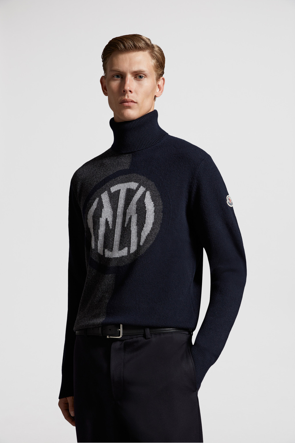 Navy Blue & Gray Inter x Moncler Polo Neck Jumper - Sweaters ...