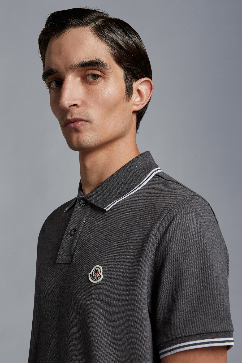 Dark Gray Logo Patch Polo Shirt - Polos & T-shirts for Men | Moncler GR