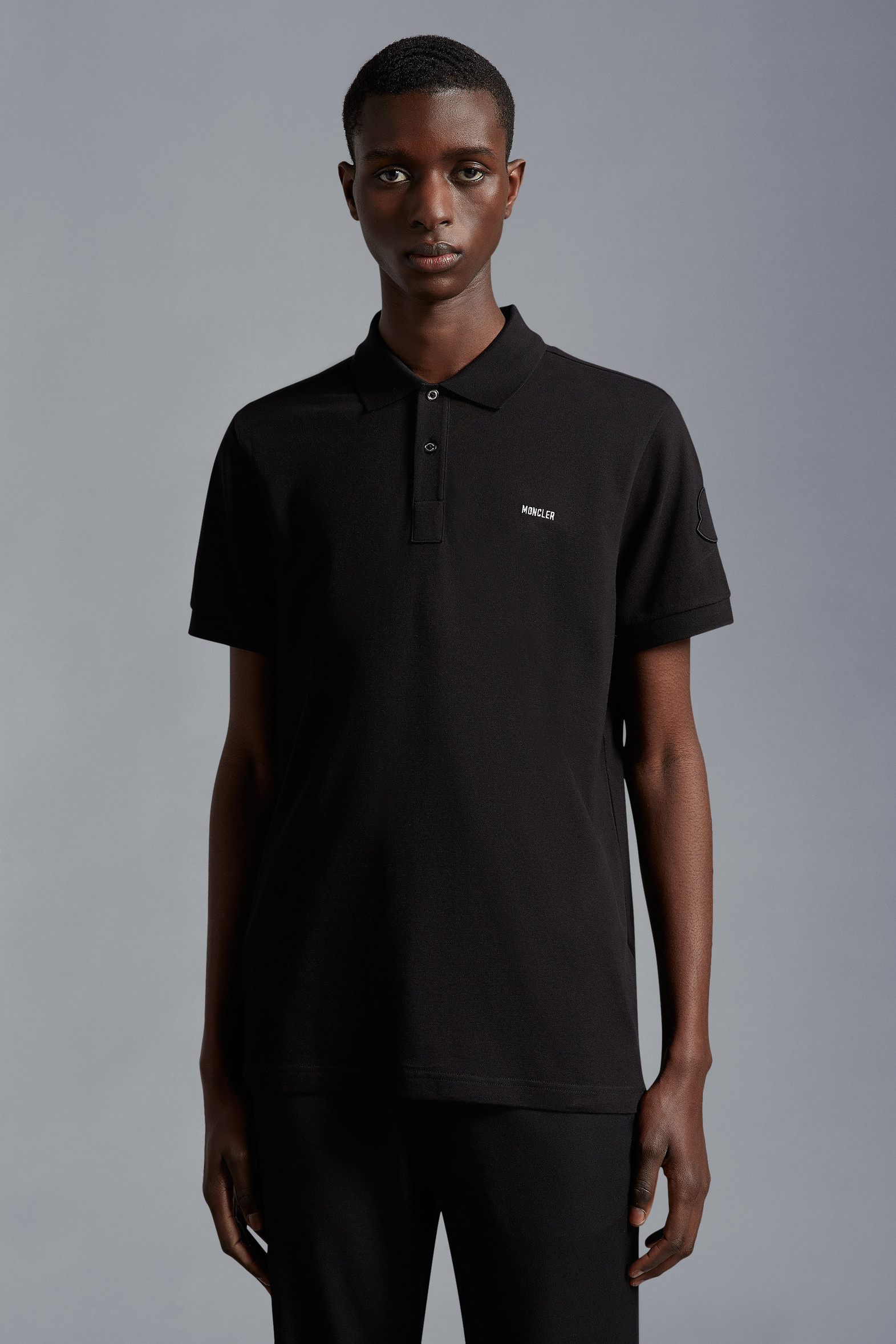 Black Embroidered Logo Polo Shirt - Polos & T-shirts for Men | Moncler LT