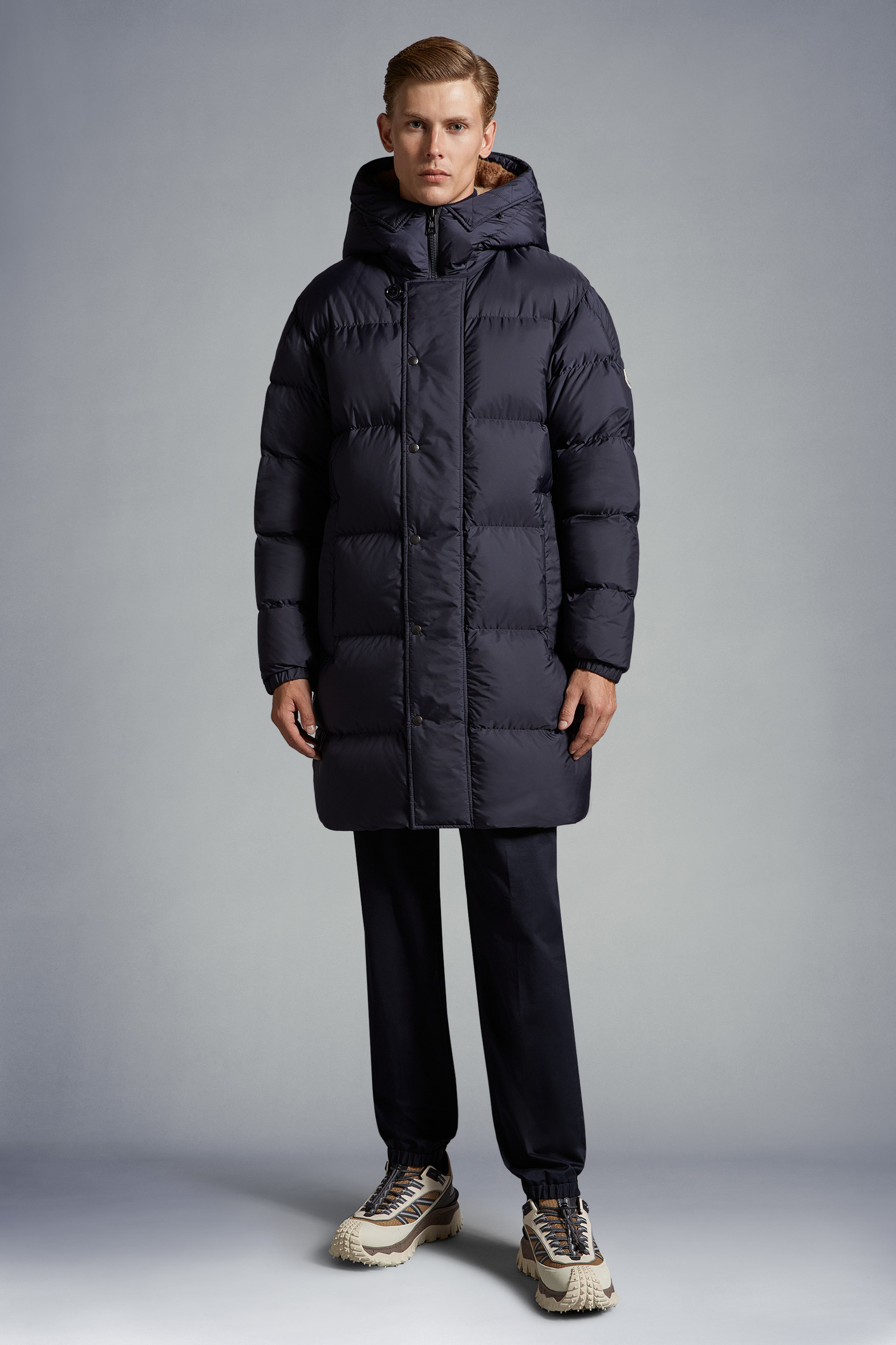Night Blue Alagon Long Down Jacket - Long Down Jackets for Men | Moncler LT