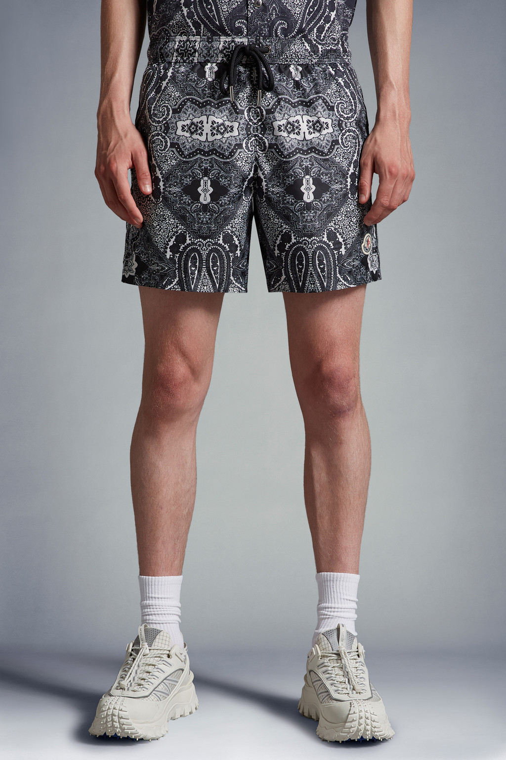 White & Dark Gray Bandana Print Swim Shorts - Swimwear for Men | Moncler HR