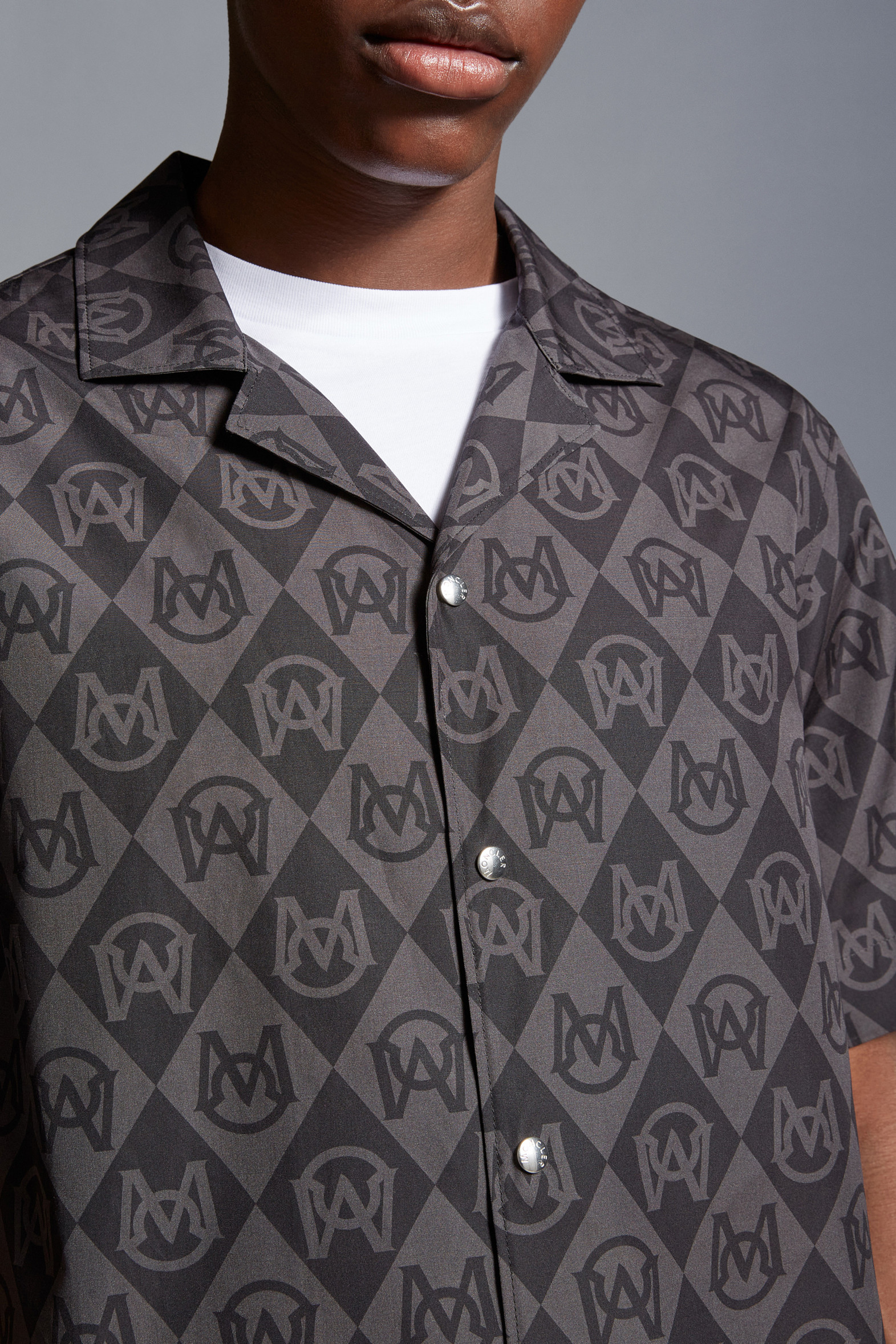 Black & Gray Monogram Print Shirt - Polos & T-shirts for Men | Moncler BG