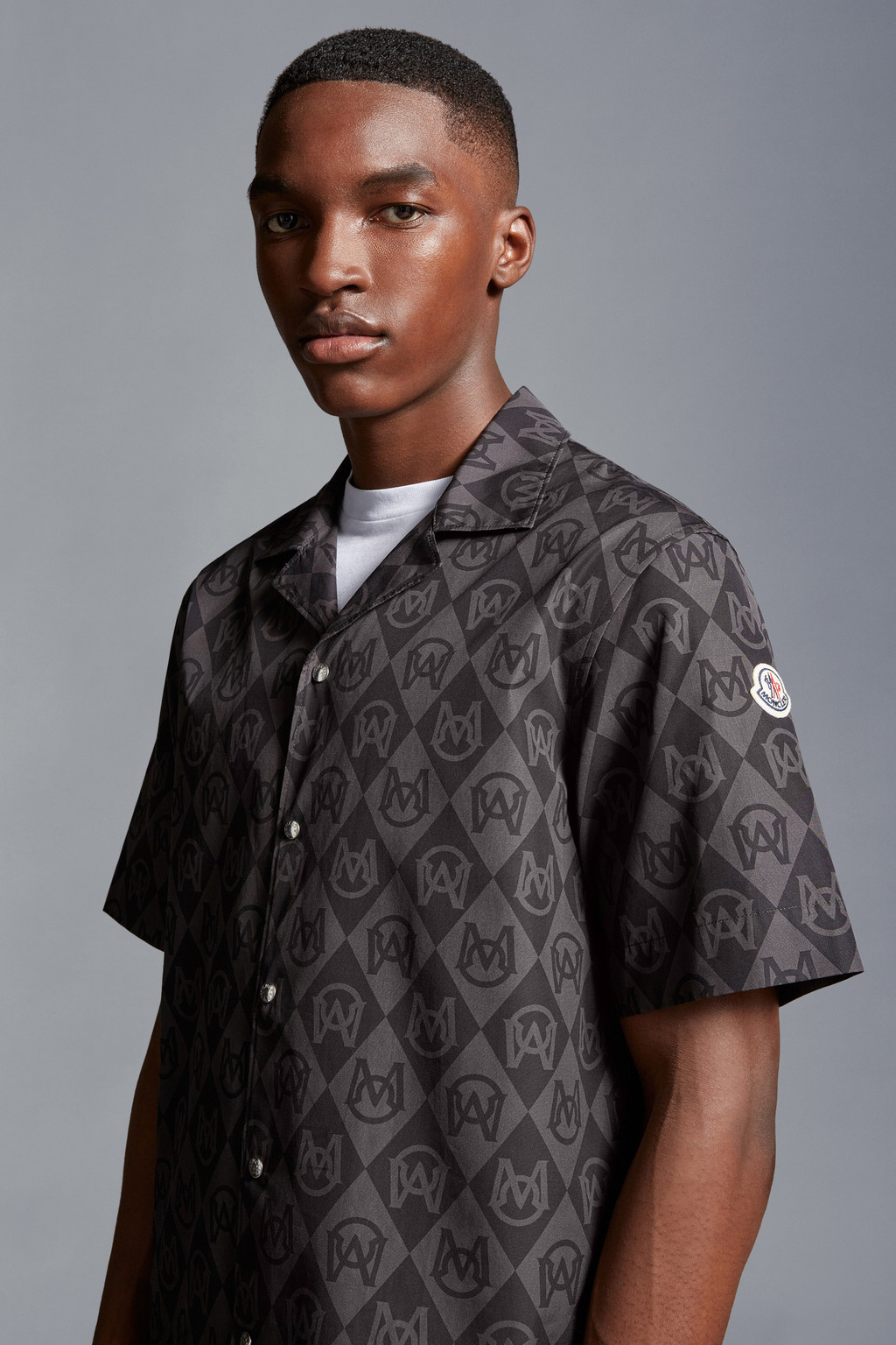 Black & Gray Monogram Print Shirt - Polos & T-shirts for Men | Moncler BG