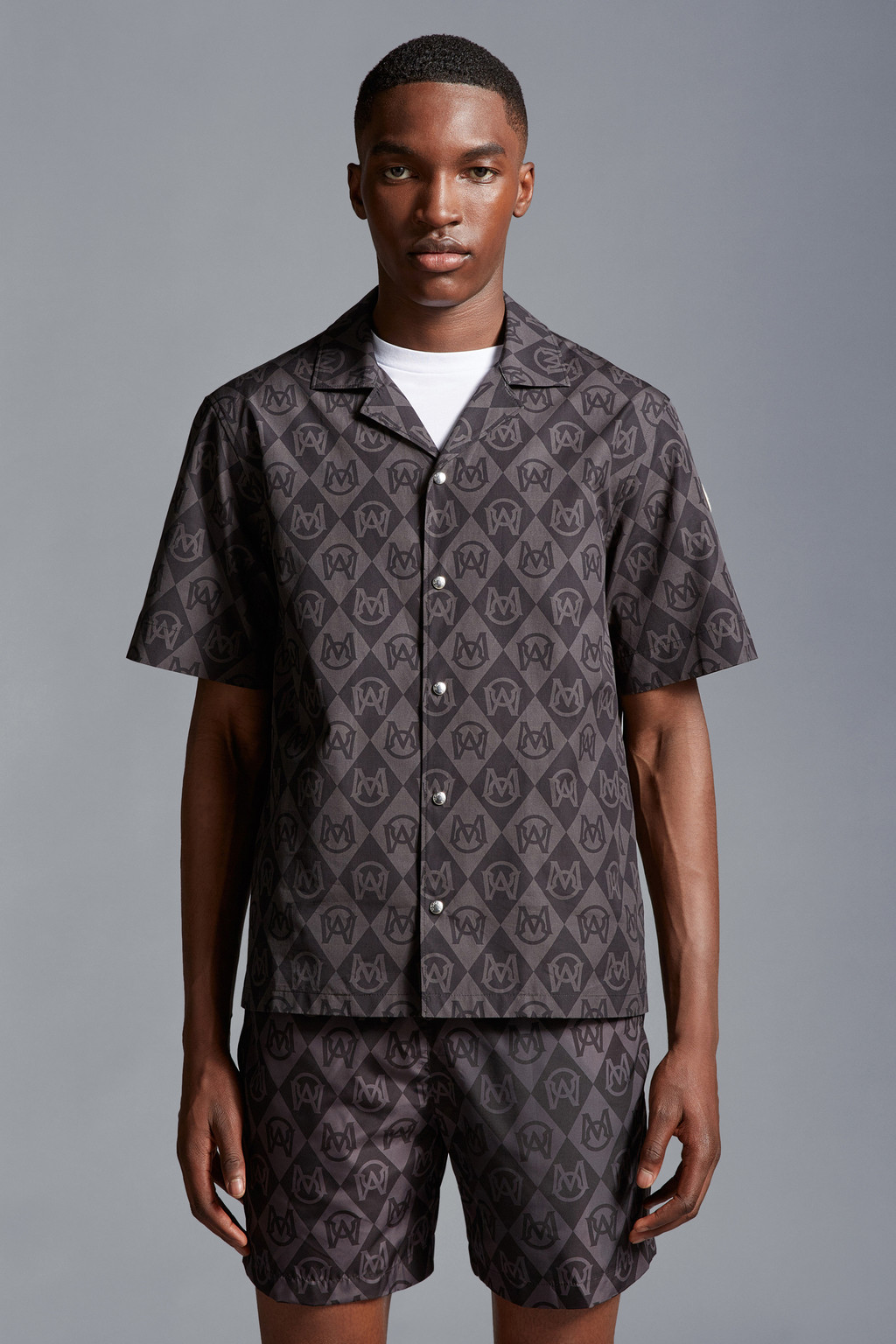 Black & Gray Monogram Print Shirt - Polos & T-shirts for Men | Moncler BG
