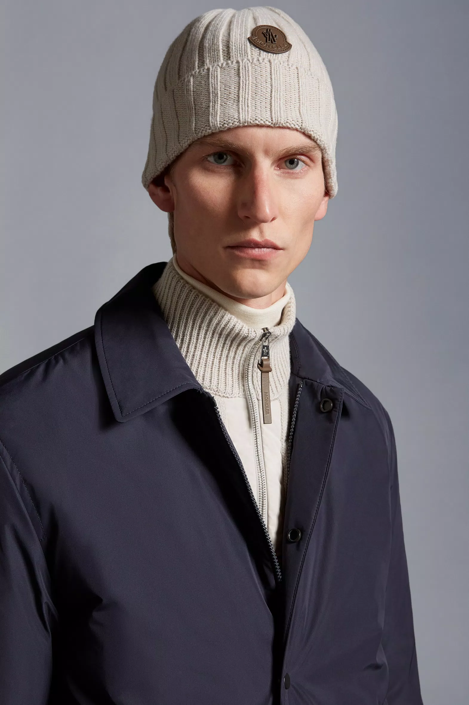 Light Beige Logo Wool Beanie Hats And Beanies For Men Moncler Fr