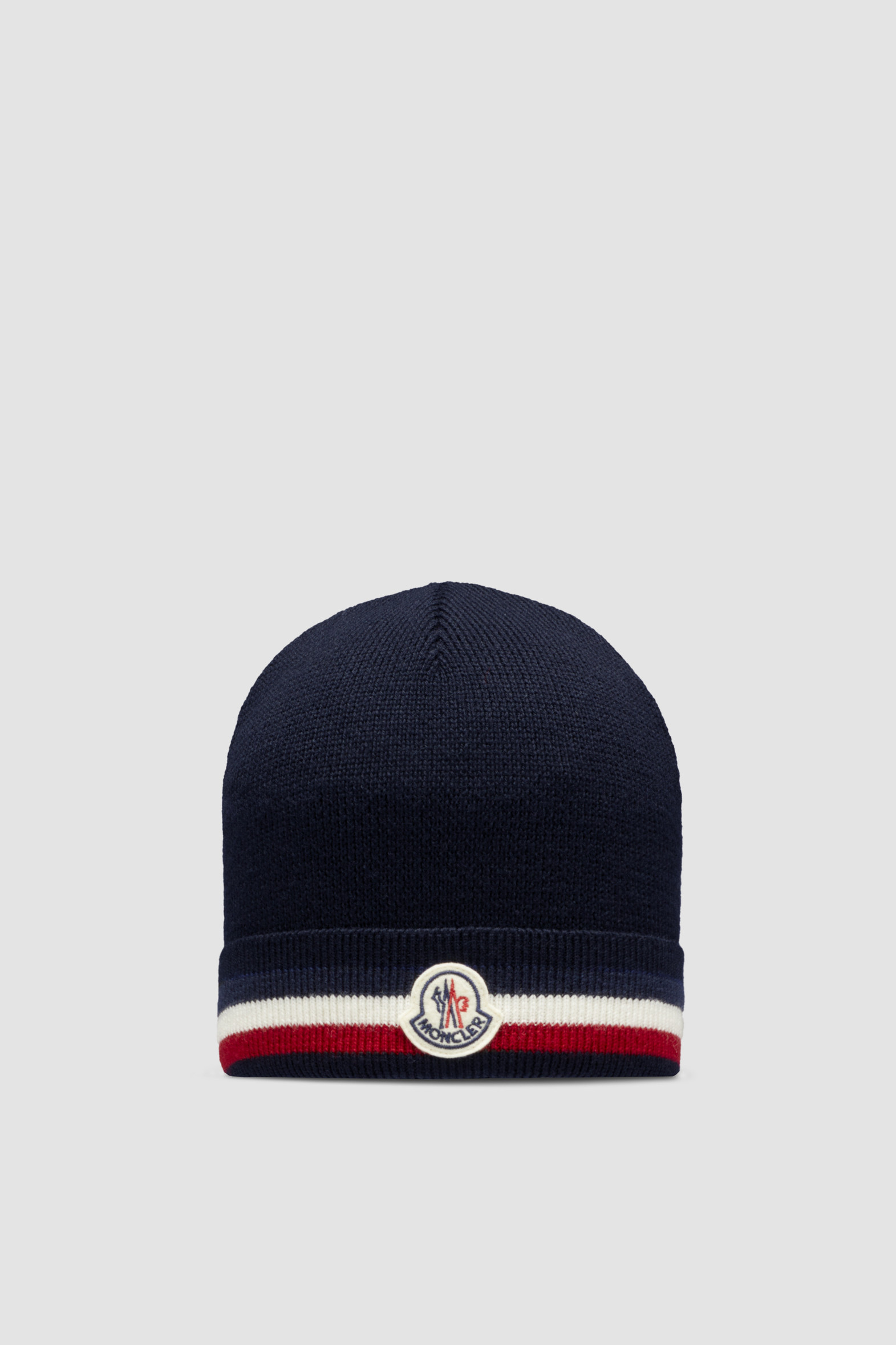Navy Blue Tricolour Wool Beanie - Hats & Beanies for Men | Moncler GR