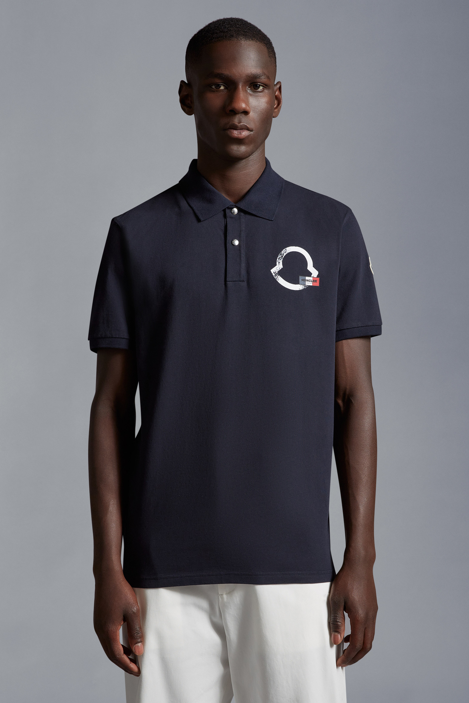 Navy Blue Logo Outline Polo Shirt - Polos & T-shirts for Men | Moncler SG