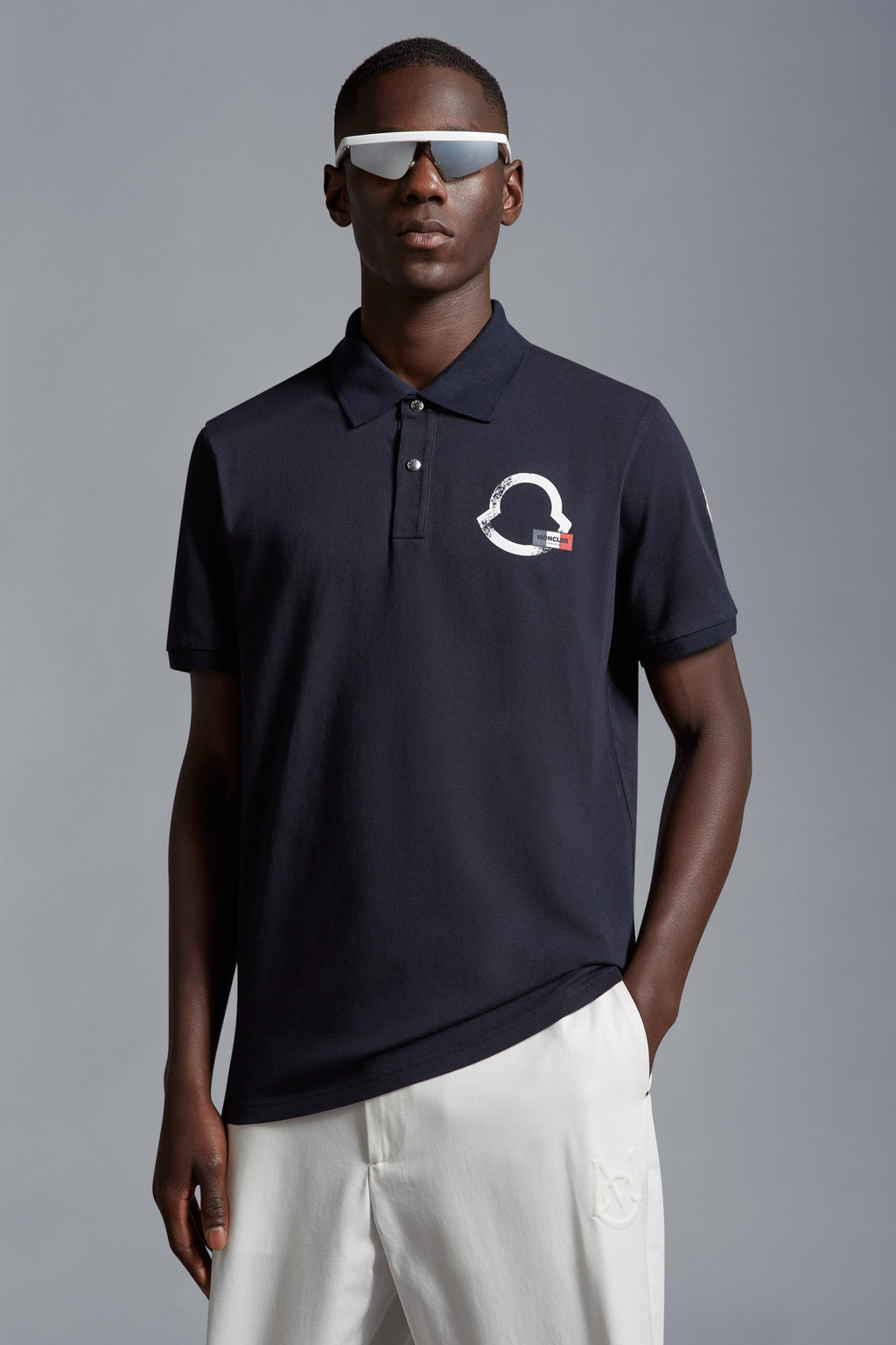 Night Blue Logo Patch Polo Shirt - Polos & T-shirts for Men | Moncler HR