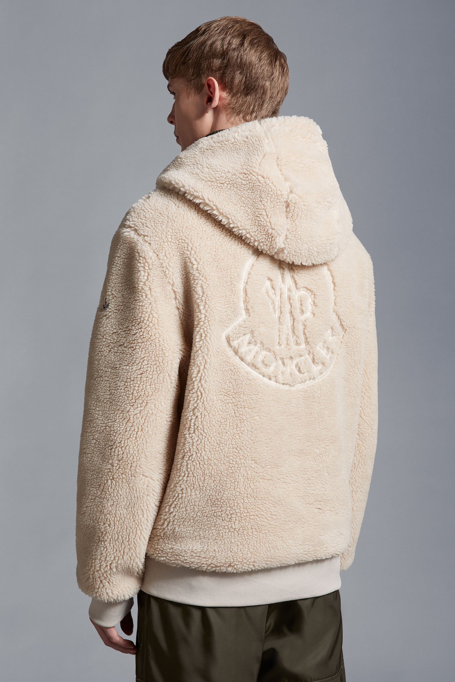 Beige Teddy Zip-Up Hoodie - Sweatshirts for Men | Moncler HK