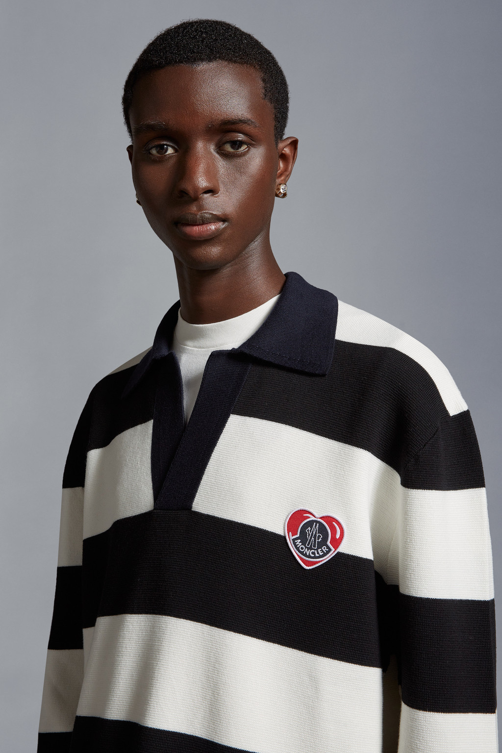 Black & White Moncoeur Motif Knit Polo Shirt - Polos & T-shirts for Men ...
