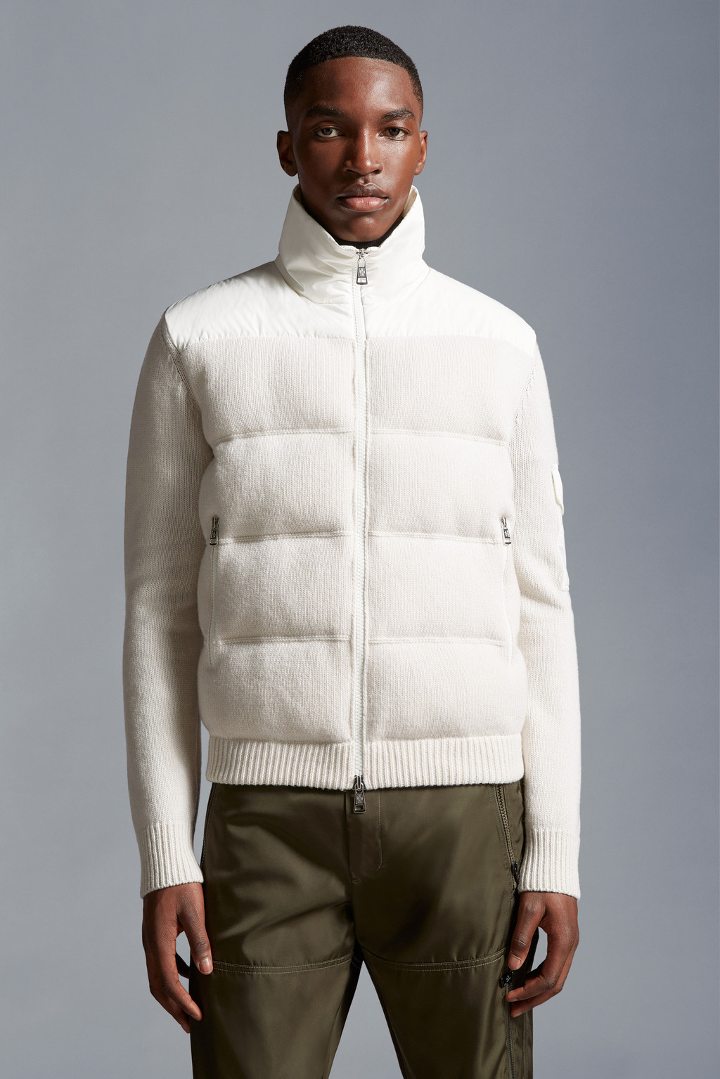 White Padded Wool Cardigan - Sweaters & Cardigans for Men | Moncler NL