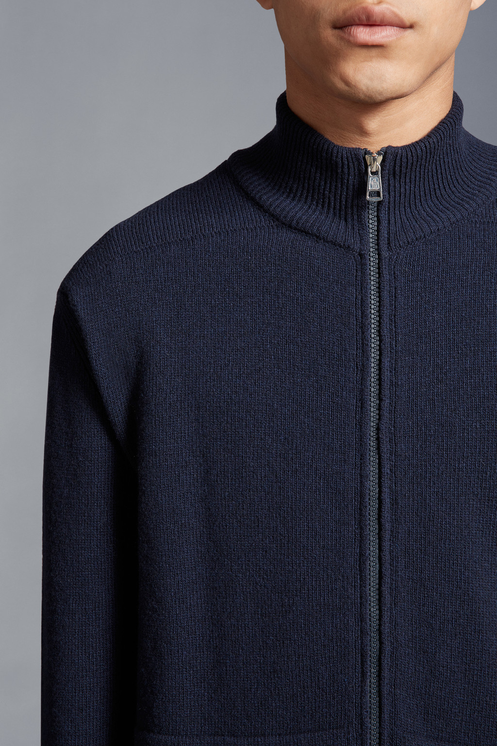 Navy Blue Zip-Up Wool Cardigan - Sweaters & Cardigans for Men | Moncler FR