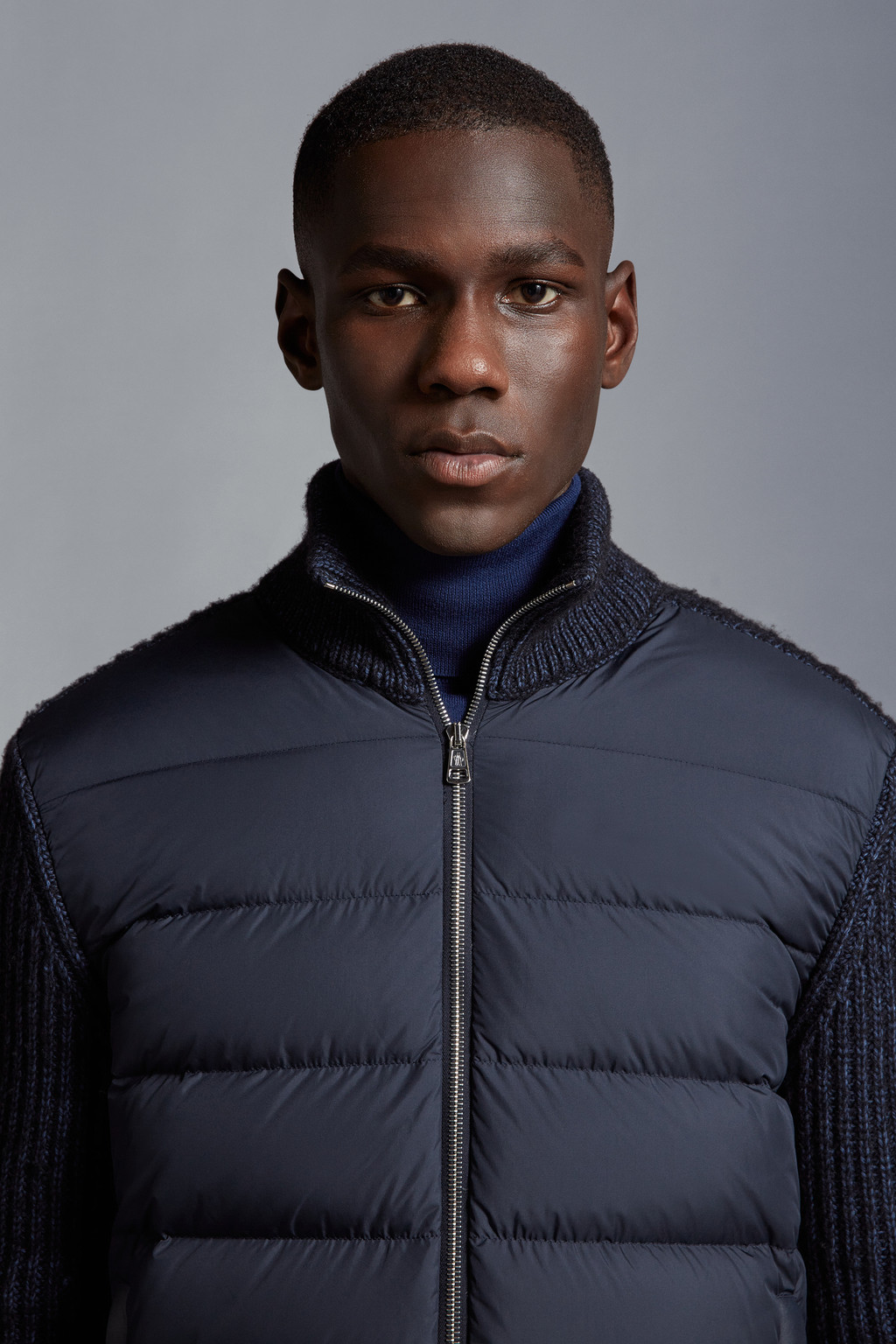 Navy Blue Padded Wool Blend Cardigan - Sweaters & Cardigans for Men ...