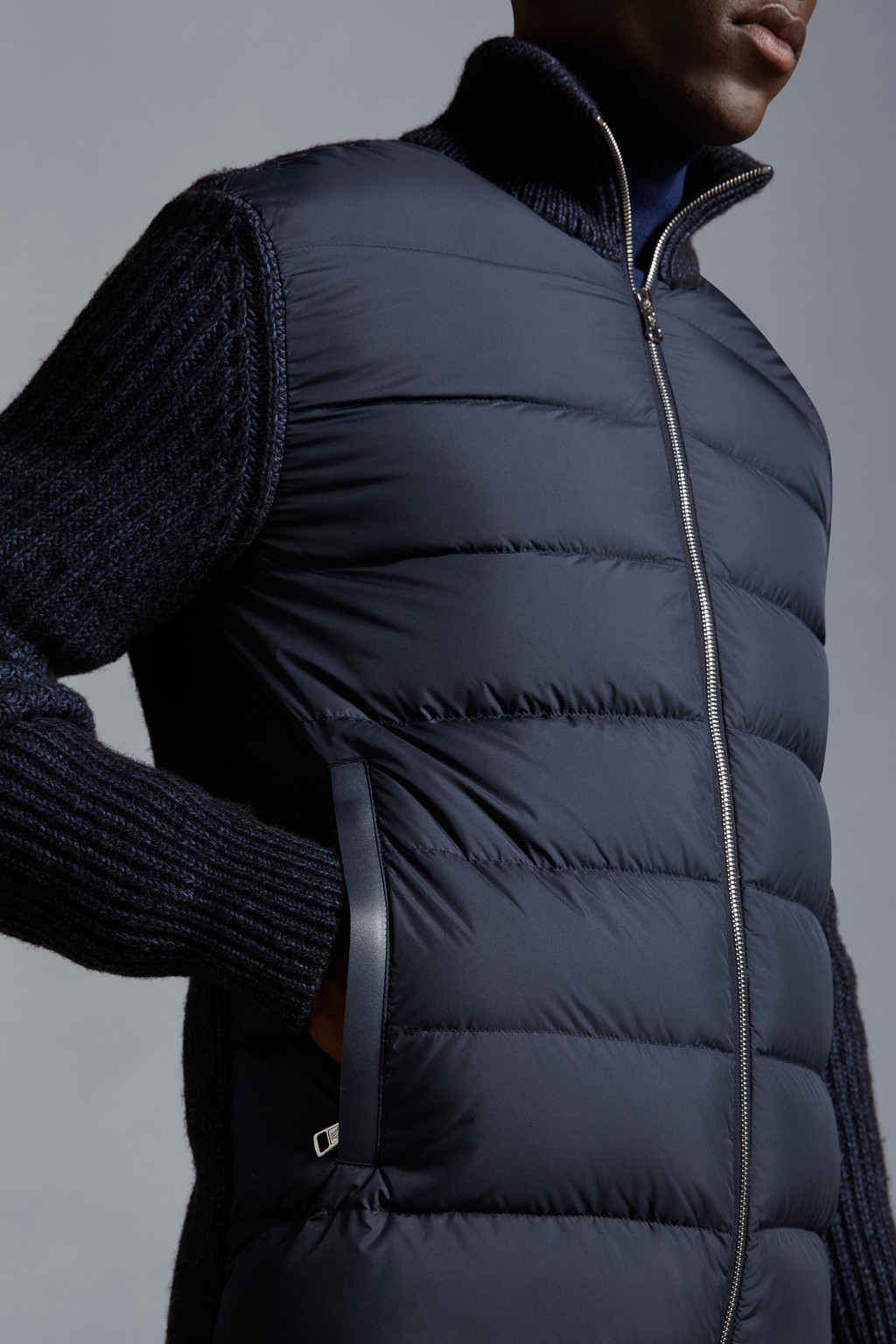 Navy Blue Padded Wool Blend Cardigan - Sweaters & Cardigans for Men ...