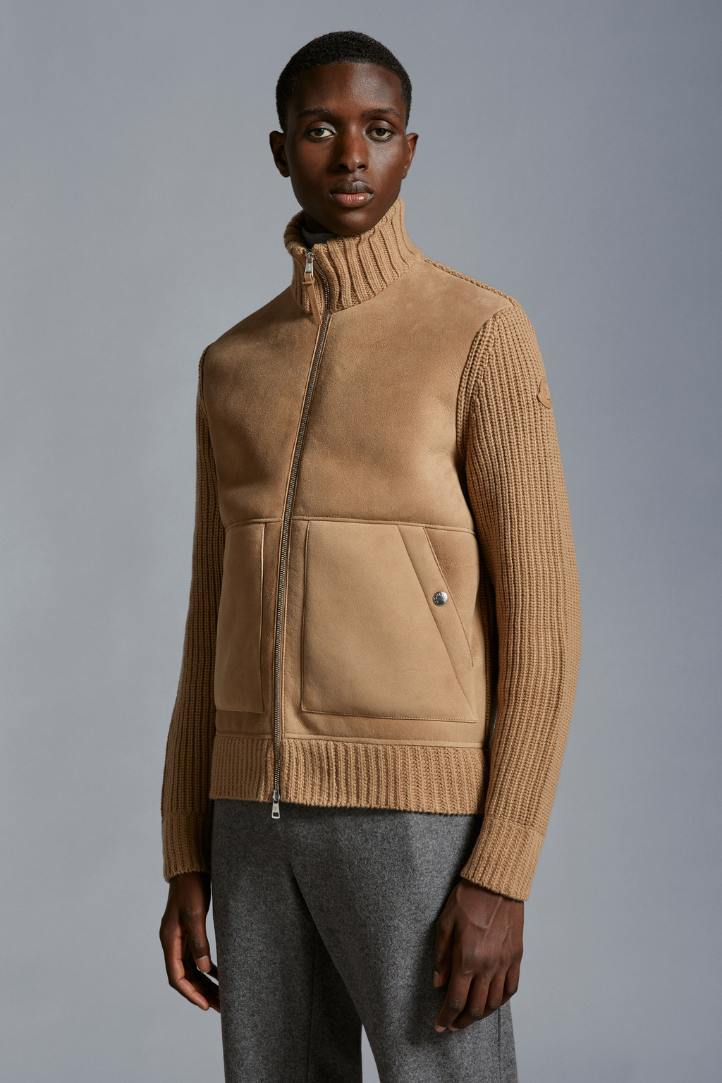 Camel Beige Wool & Shearling Cardigan - Sweaters & Cardigans for Men ...