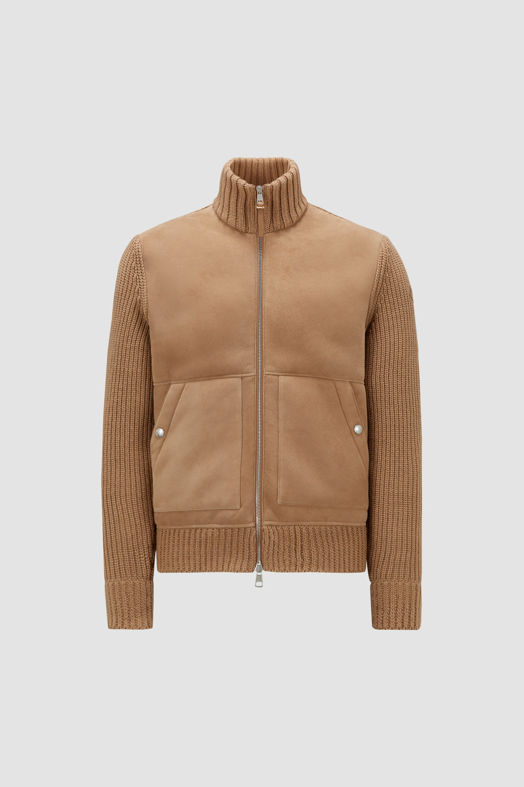 Camel Beige Wool & Shearling Cardigan - Sweaters & Cardigans for Men ...