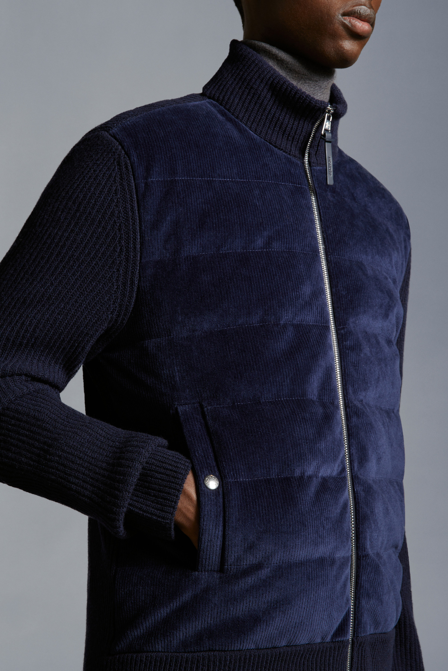 Cardigan matelassé en laine et velours Bleu marine - Pulls & cardigans ...