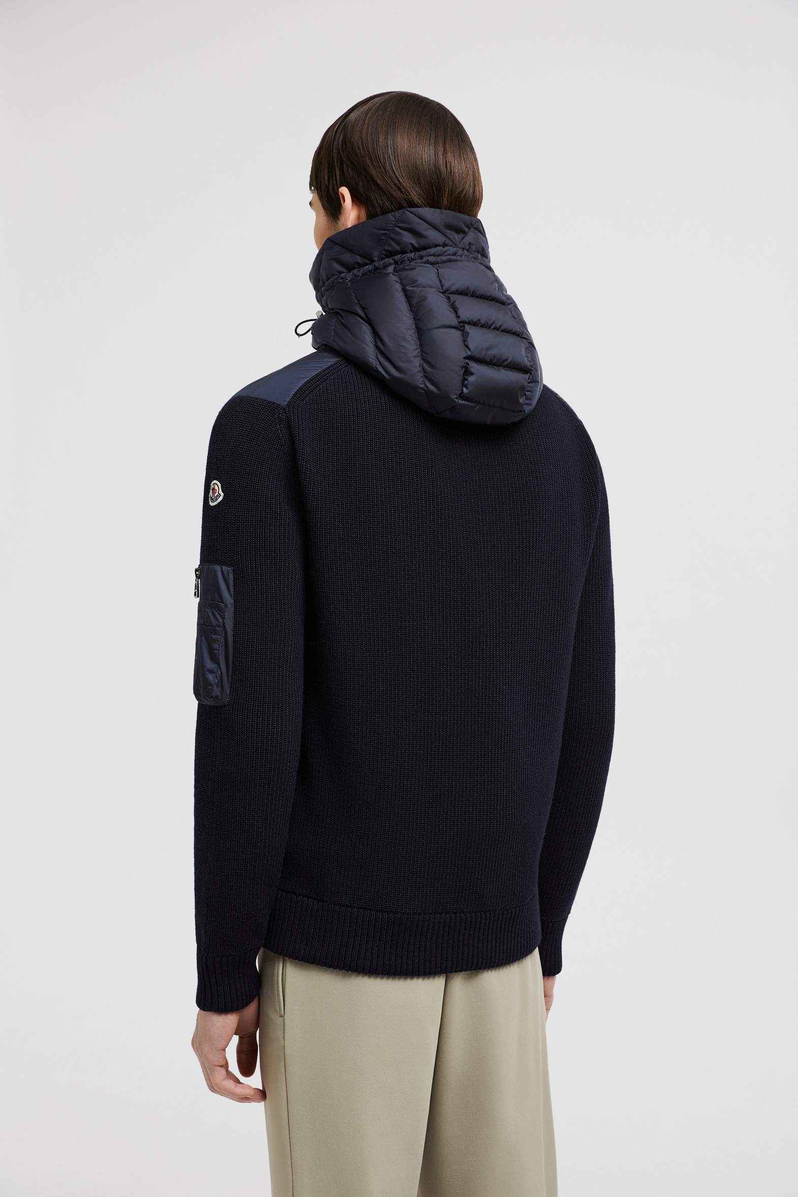Navy Blue Padded Wool Hoodie - Sweaters & Cardigans for Men | Moncler HK