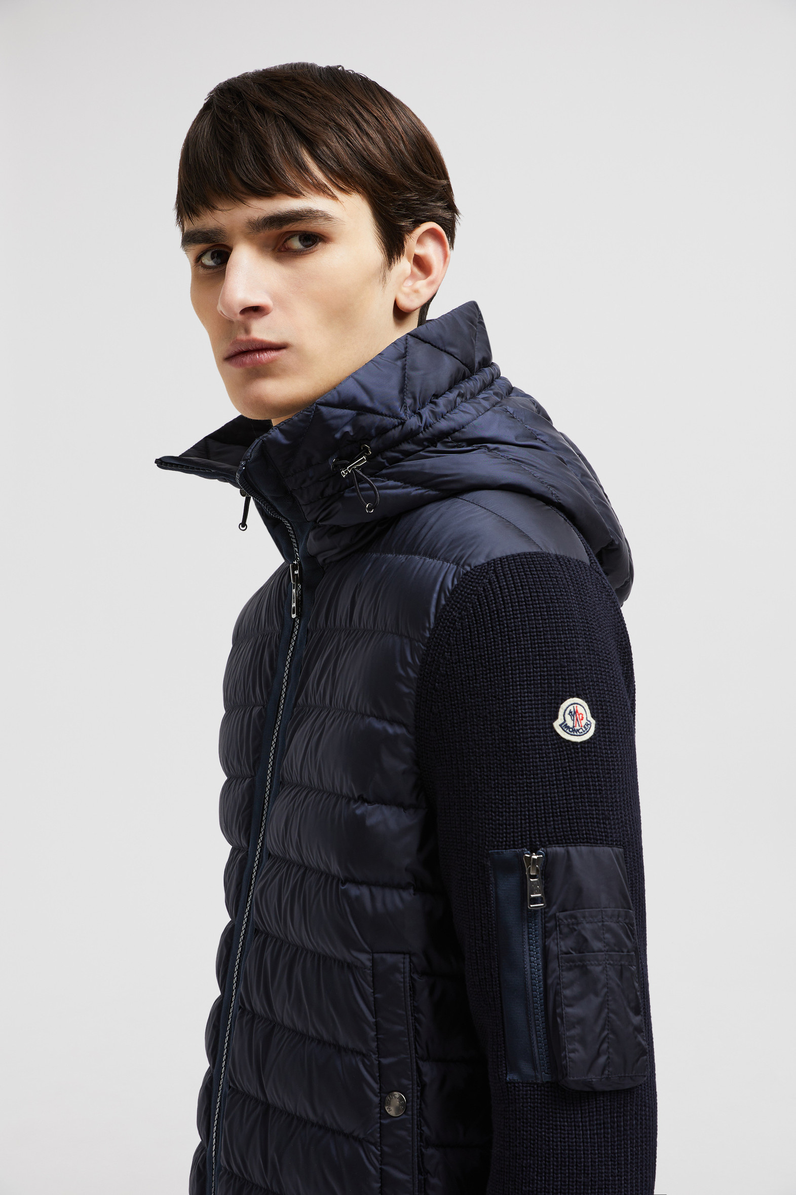 Navy Blue Padded Wool Hoodie - Sweaters & Cardigans for Men | Moncler HK