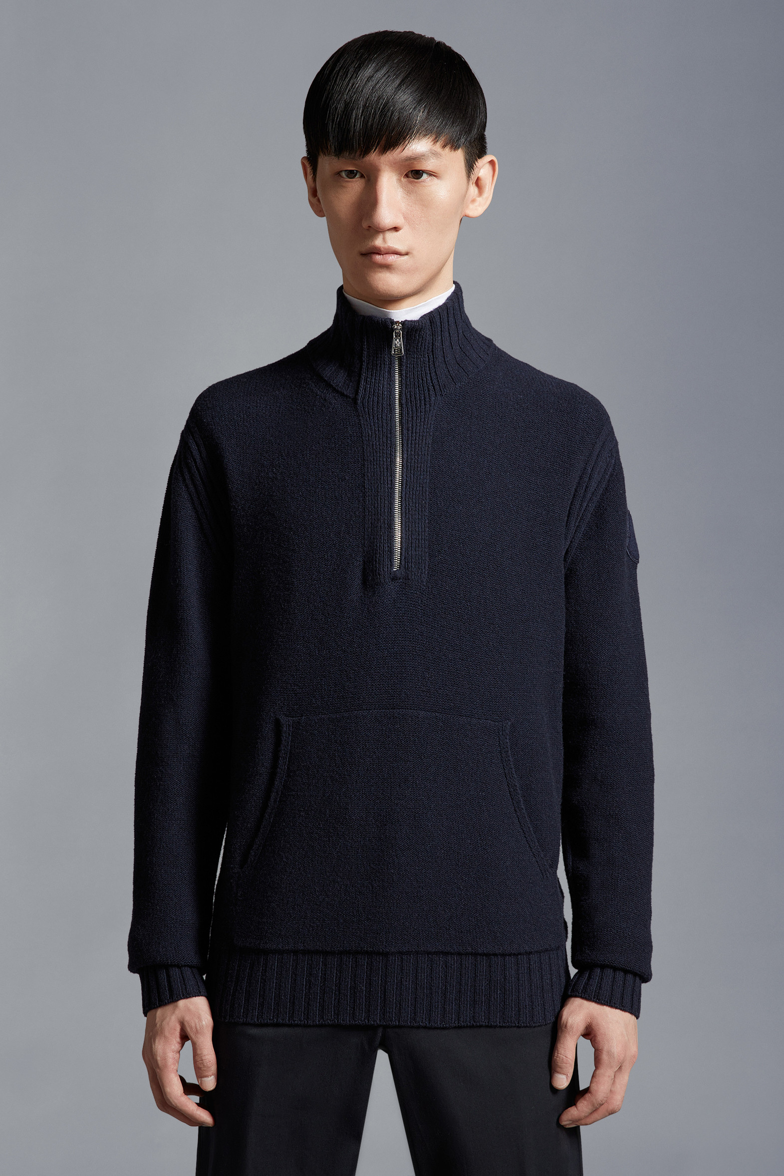 Navy Blue Wool Polo Neck Jumper - Sweaters & Cardigans for Men | Moncler NO