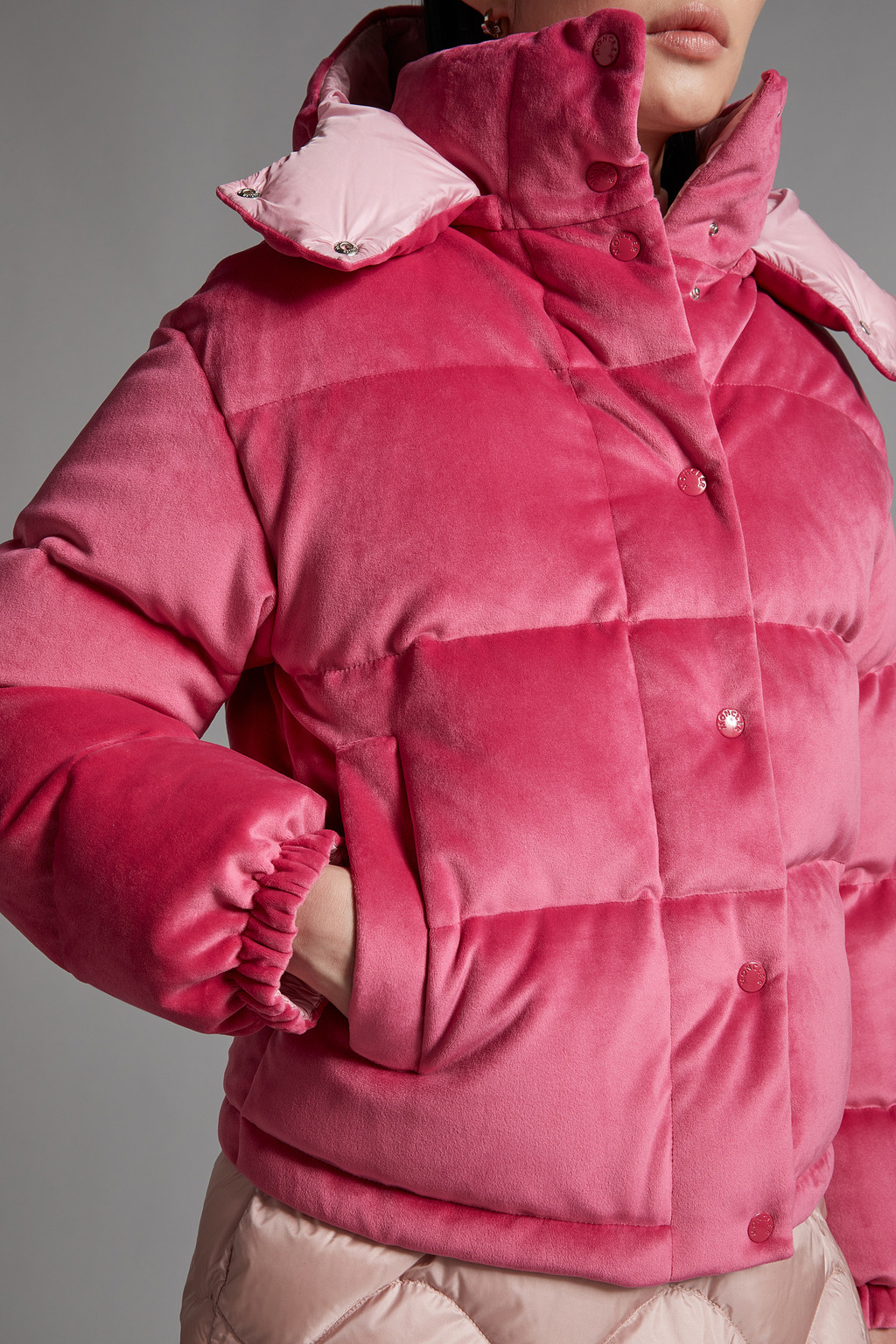 Fuchsia Daos Chenille Down Jacket - Short Down Jackets for Women ...
