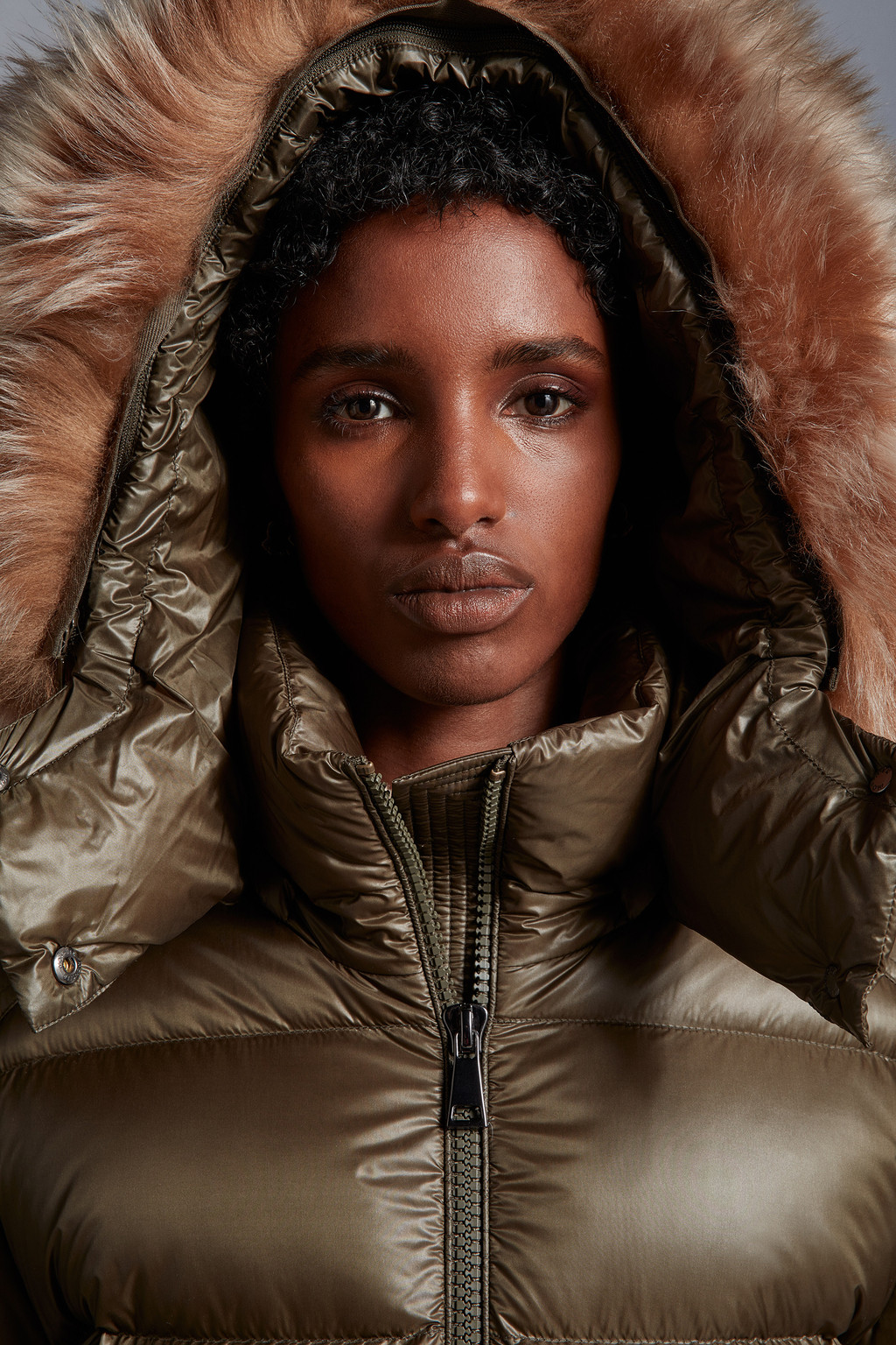 Olive Brown Mairefur Short Down Jacket - Short Down Jackets for Women | Moncler SG
