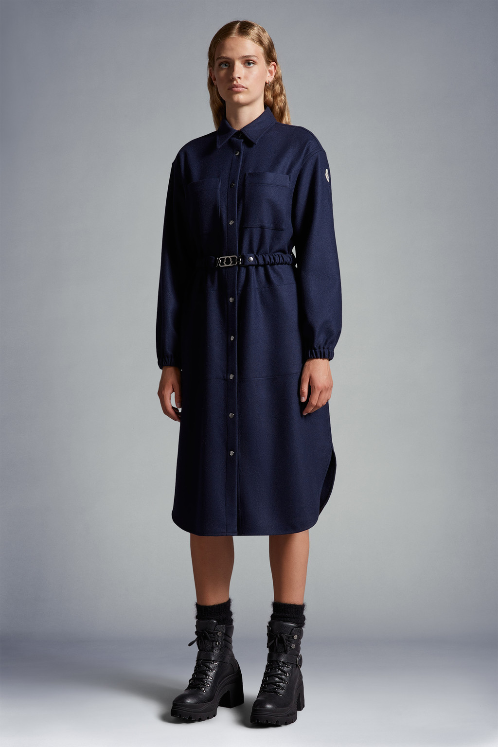 Night Blue Flannel Shirt Dress - Dresses for Women | Moncler HK