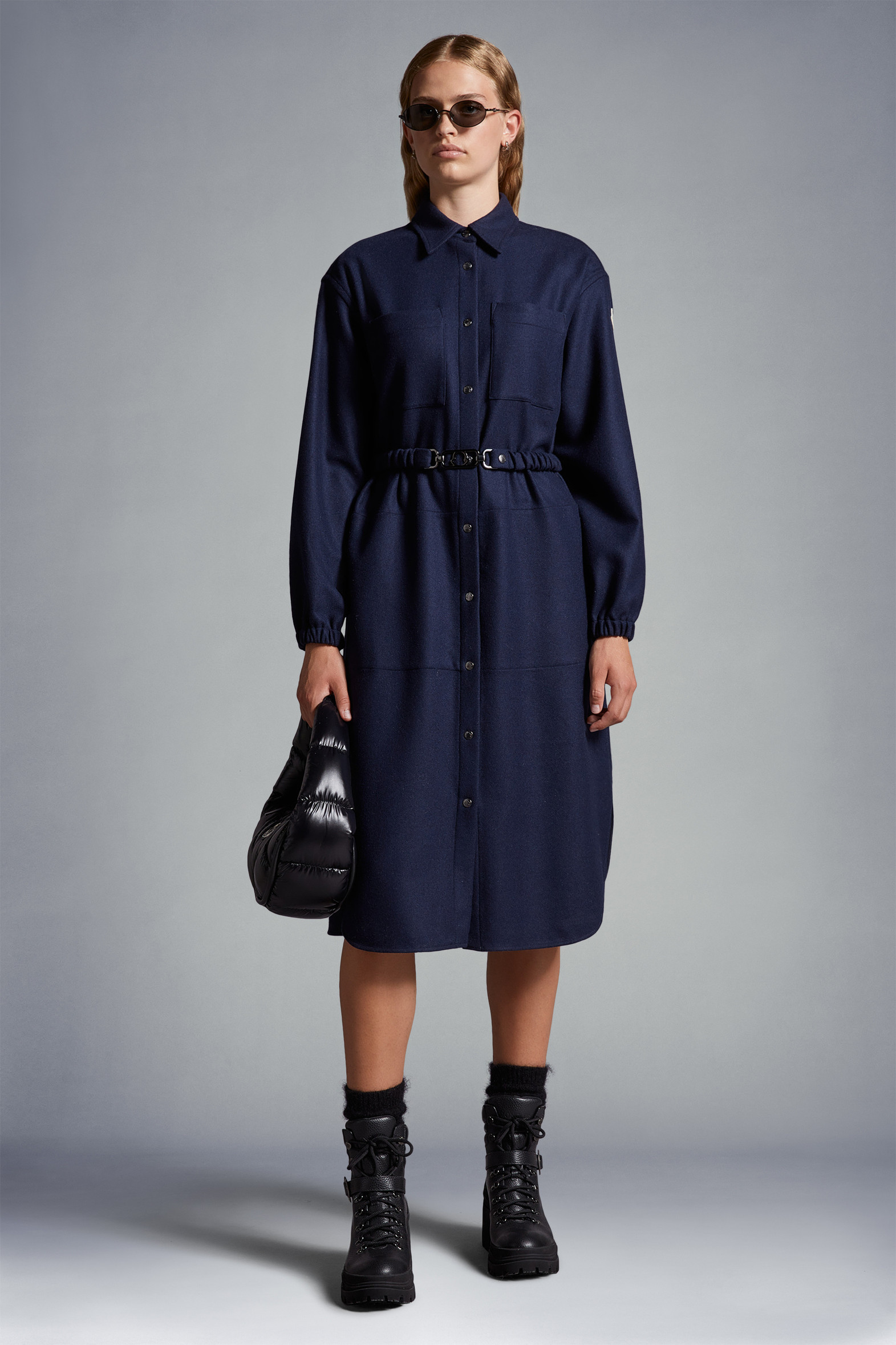 Night Blue Flannel Shirt Dress - Dresses for Women | Moncler HK