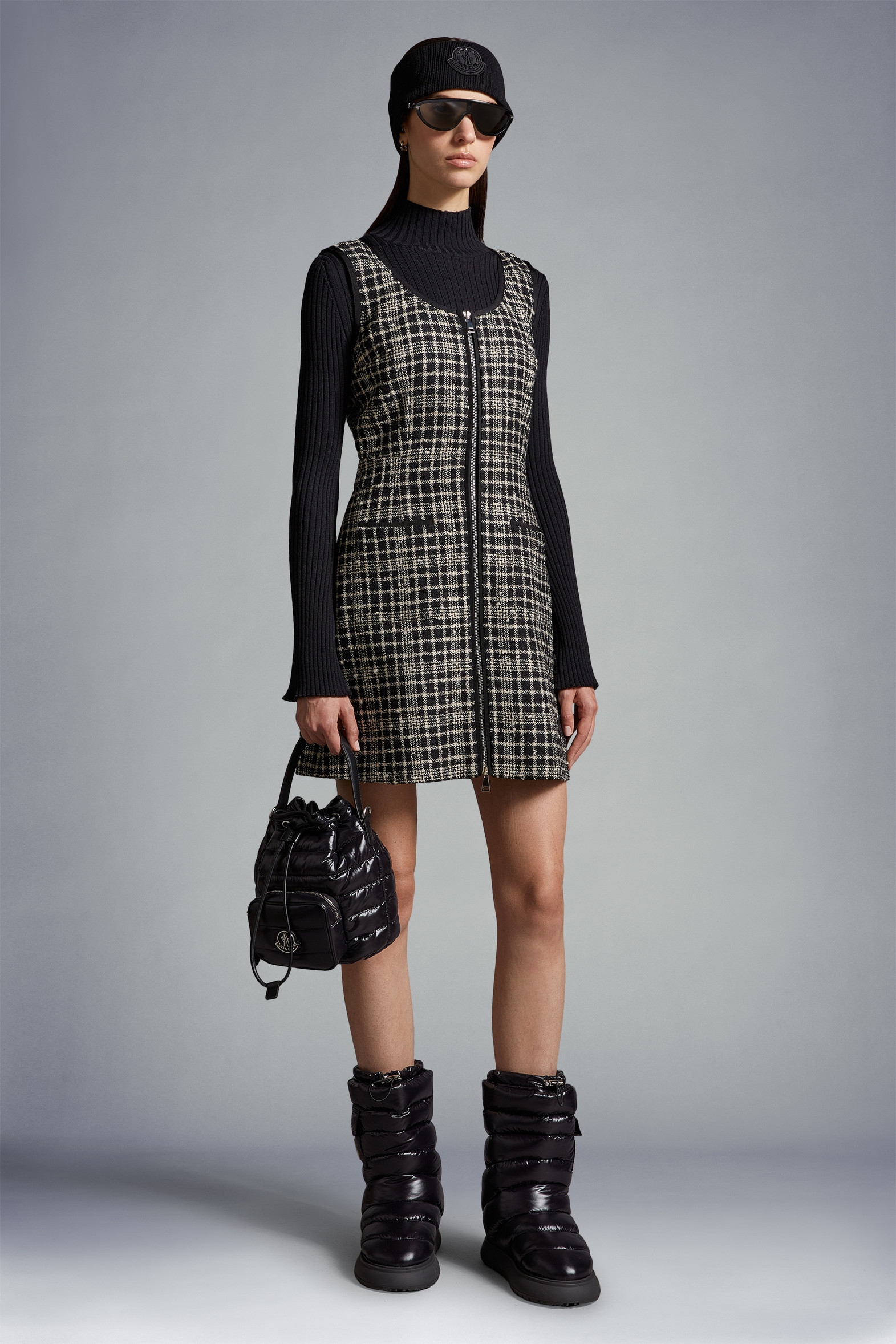 Black & White Plaid Tweed Dress - Dresses for Women | Moncler HK