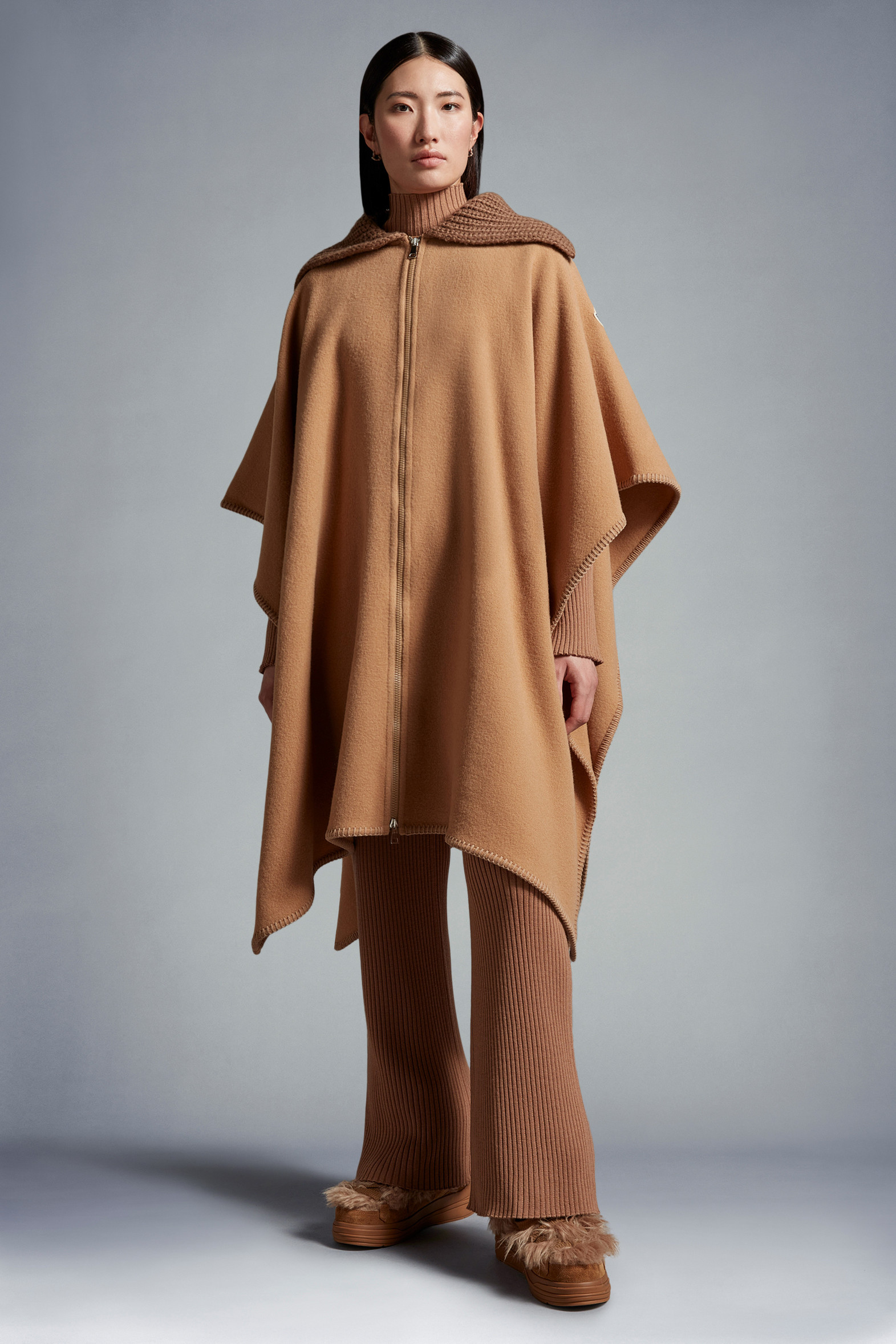 Camel Beige Wool Felt Cape - Capes for Women | Moncler GB