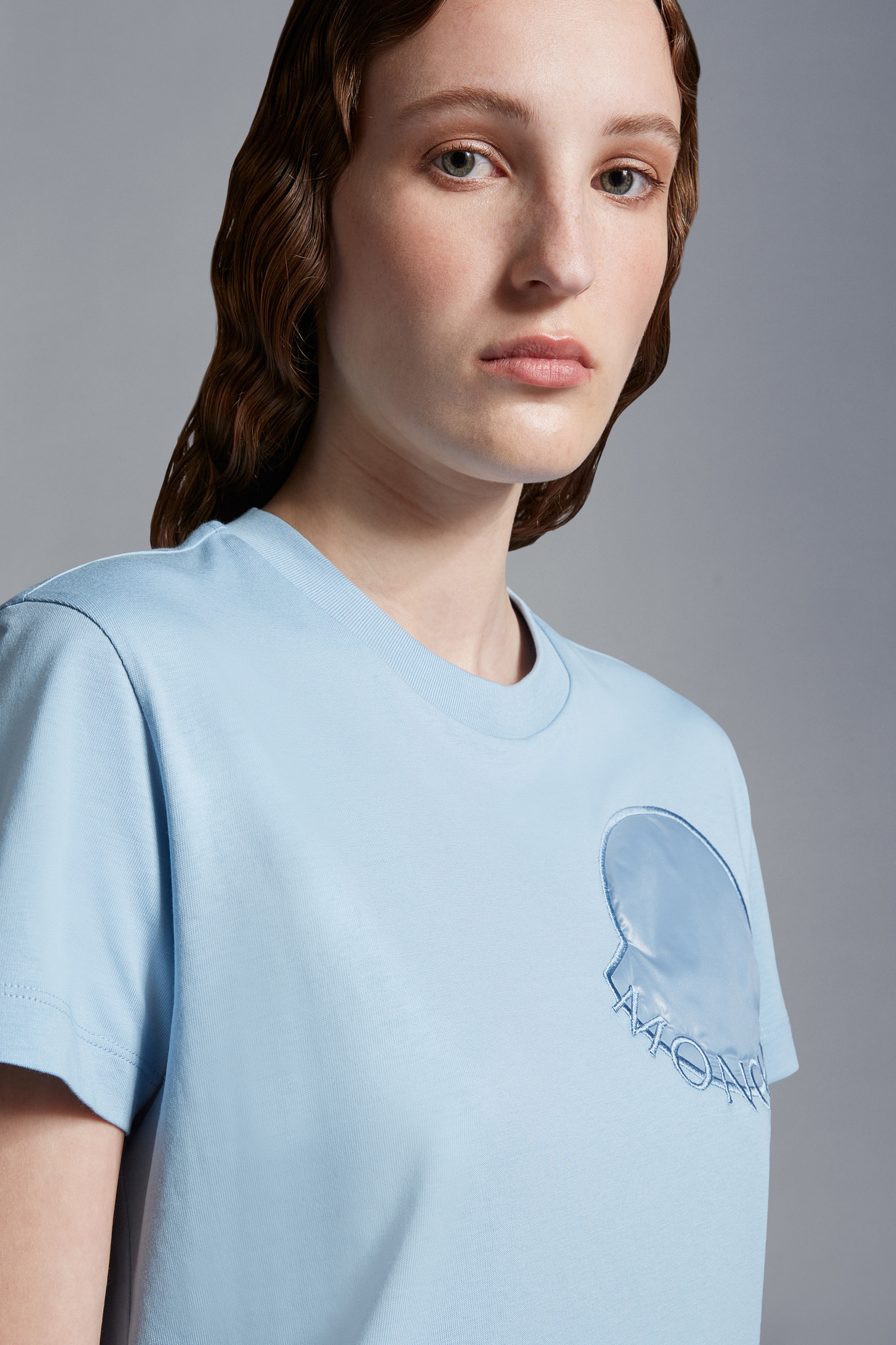 Light Blue Logo Patch T-Shirt - Tops & T-Shirts for Women | Moncler SG