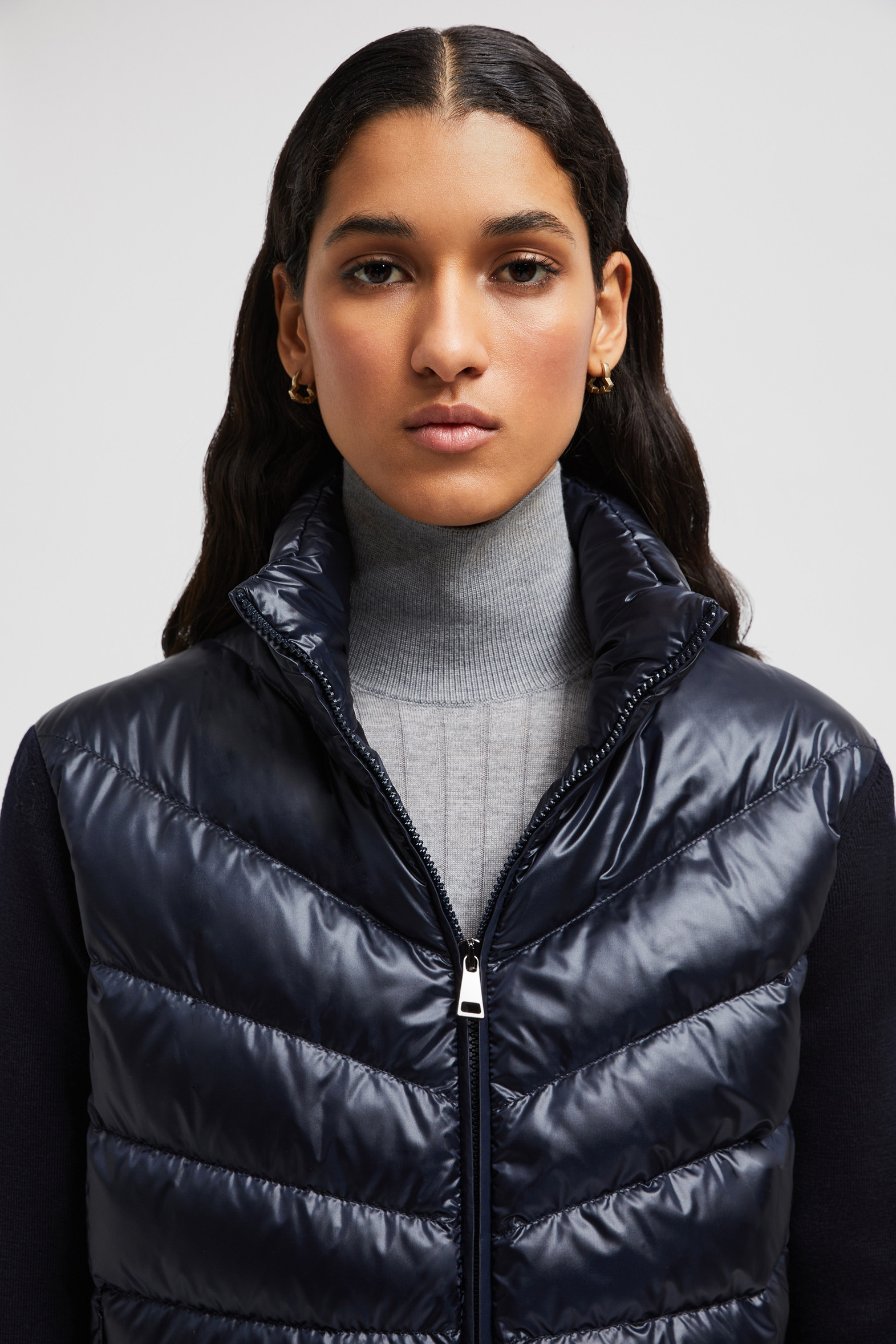 Navy Blue Padded Wool Cardigan - Sweaters & Cardigans for Women ...