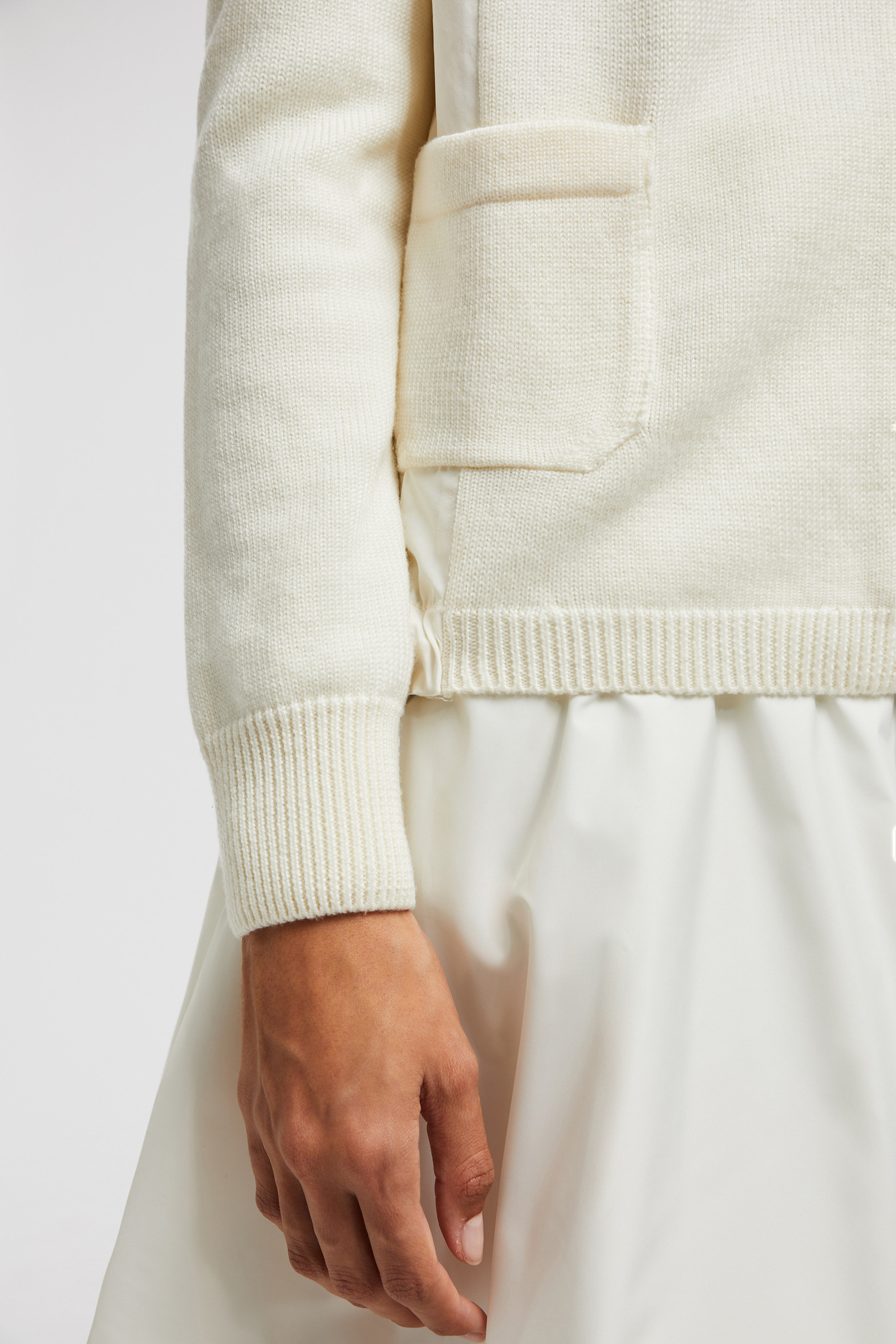 White Wool & Taffeta Cardigan - Sweaters & Cardigans for Women | Moncler HK