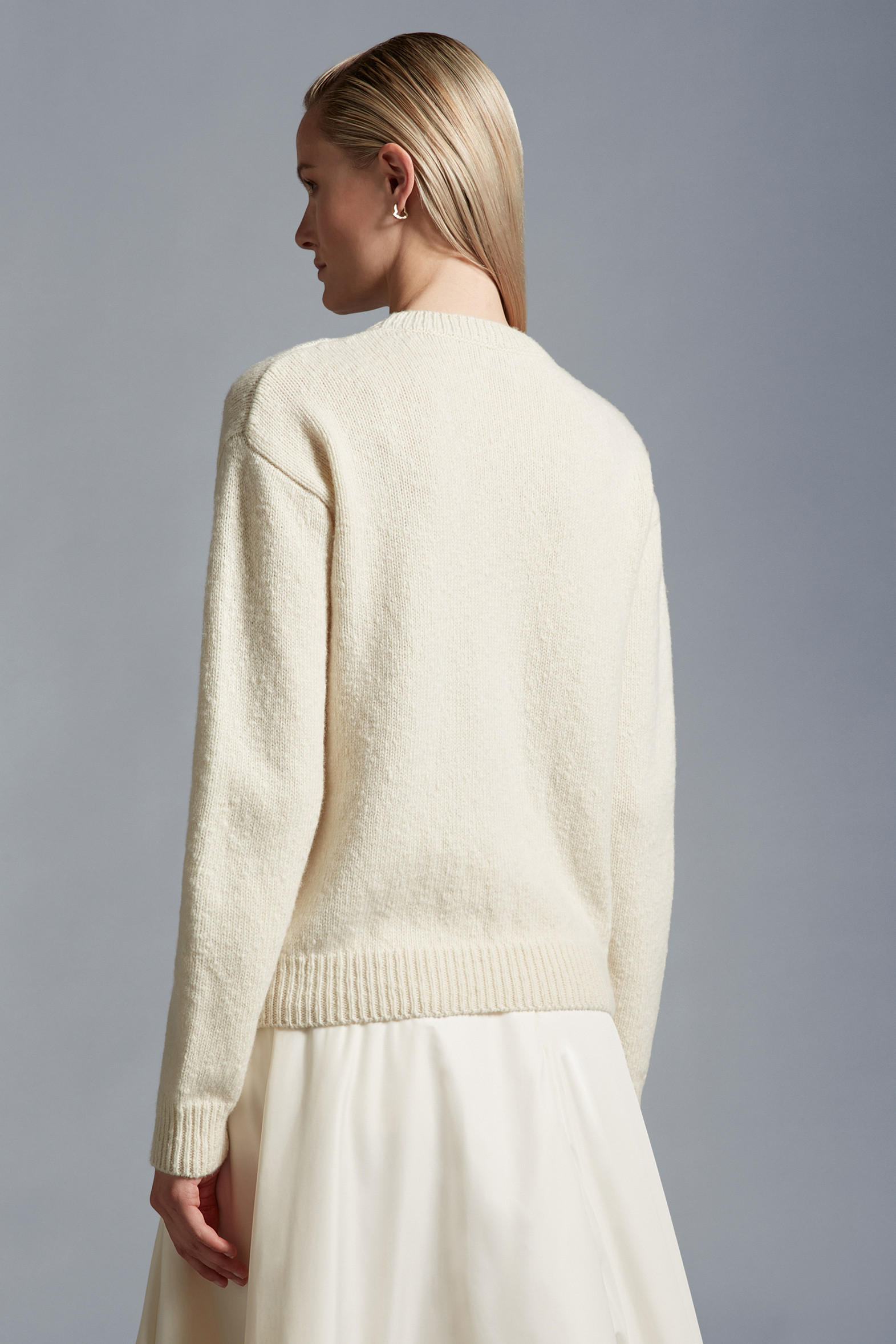 White Ivory Logo Wool Jumper - Sweaters & Cardigans for Women | Moncler HR